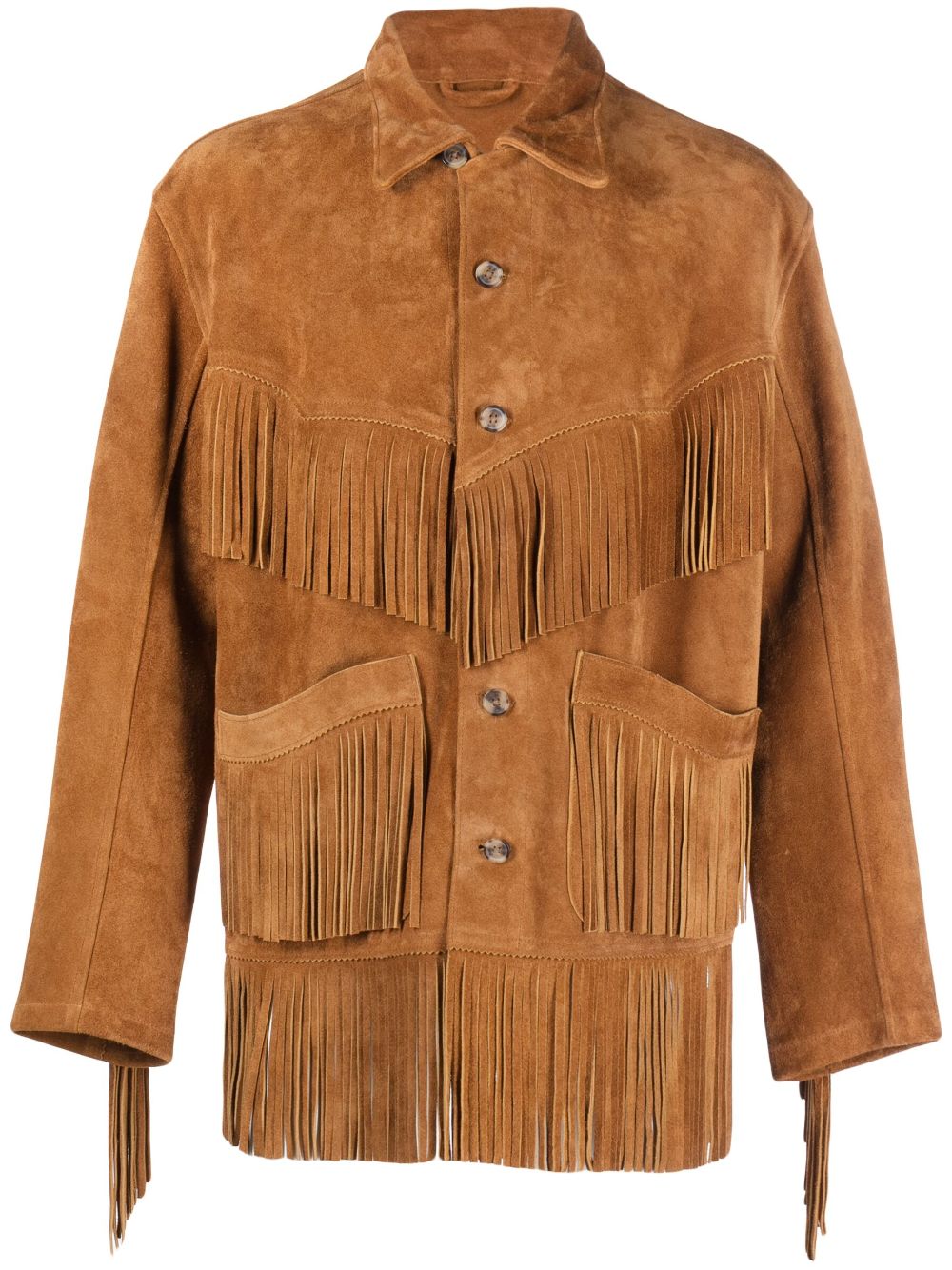 Bode Fringed Leather Jacket - Brown | Editorialist