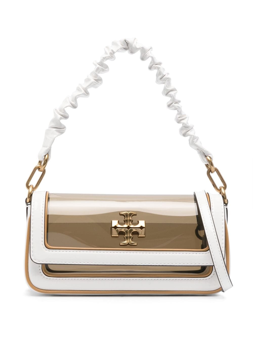 Lace-Up Trim Clear Panel Shoulder Bag