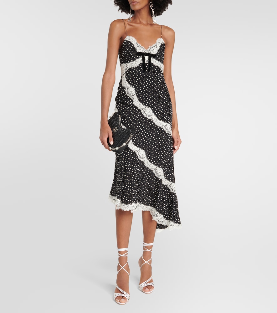 ALESSANDRA RICH Alessandra Rich Lace-Trimmed Polka-Dot Silk Midi Dress