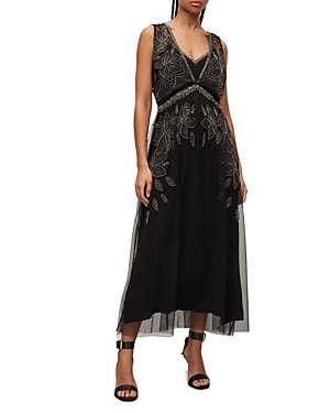 Allsaints Laia Embroidered Maxi Dress In Black - 25% Off | Editorialist