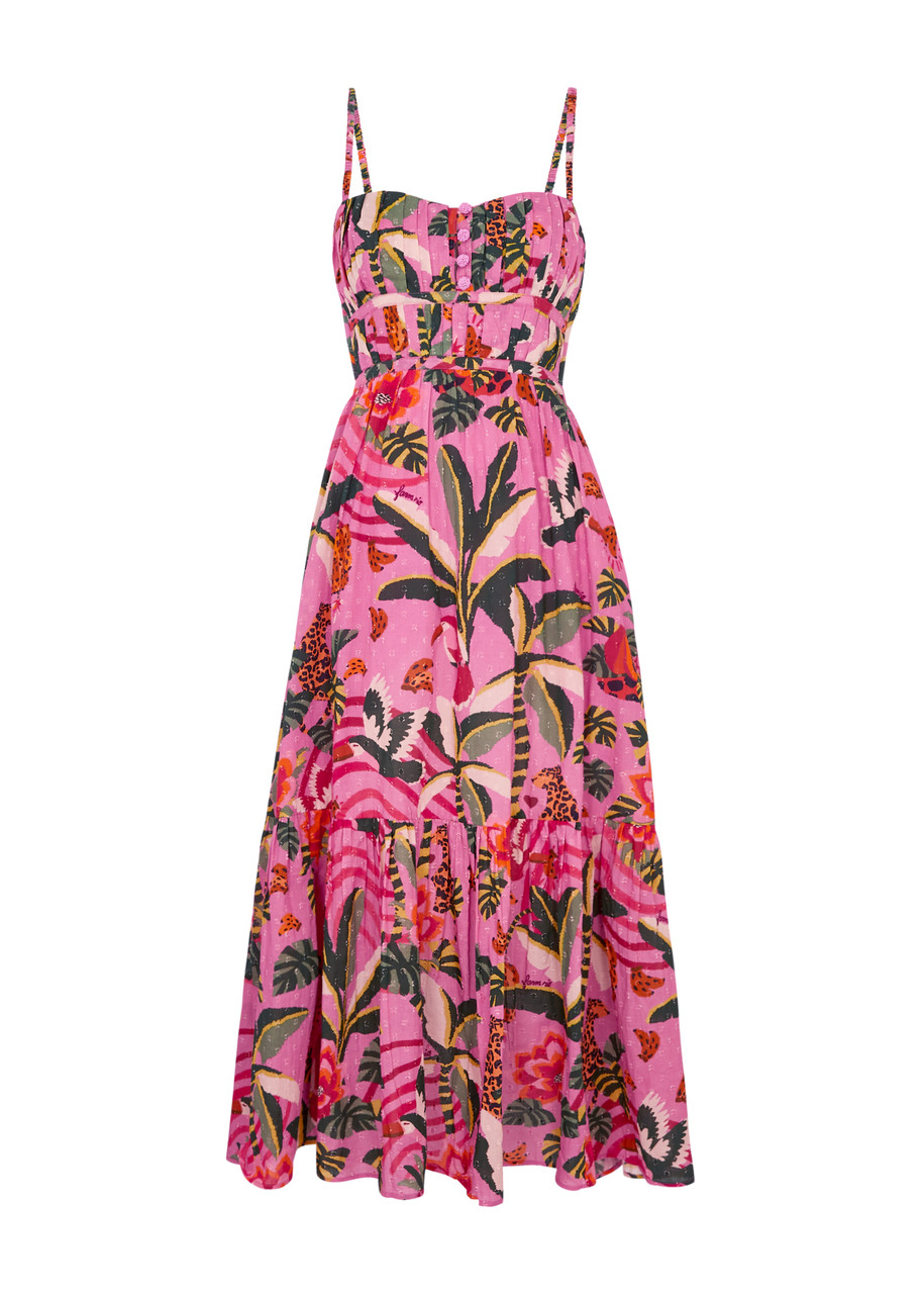 Farm Rio Leopard Forest Printed Cotton Midi Dress, Dress, Loose Fit In Pink  - 50% Off | Editorialist