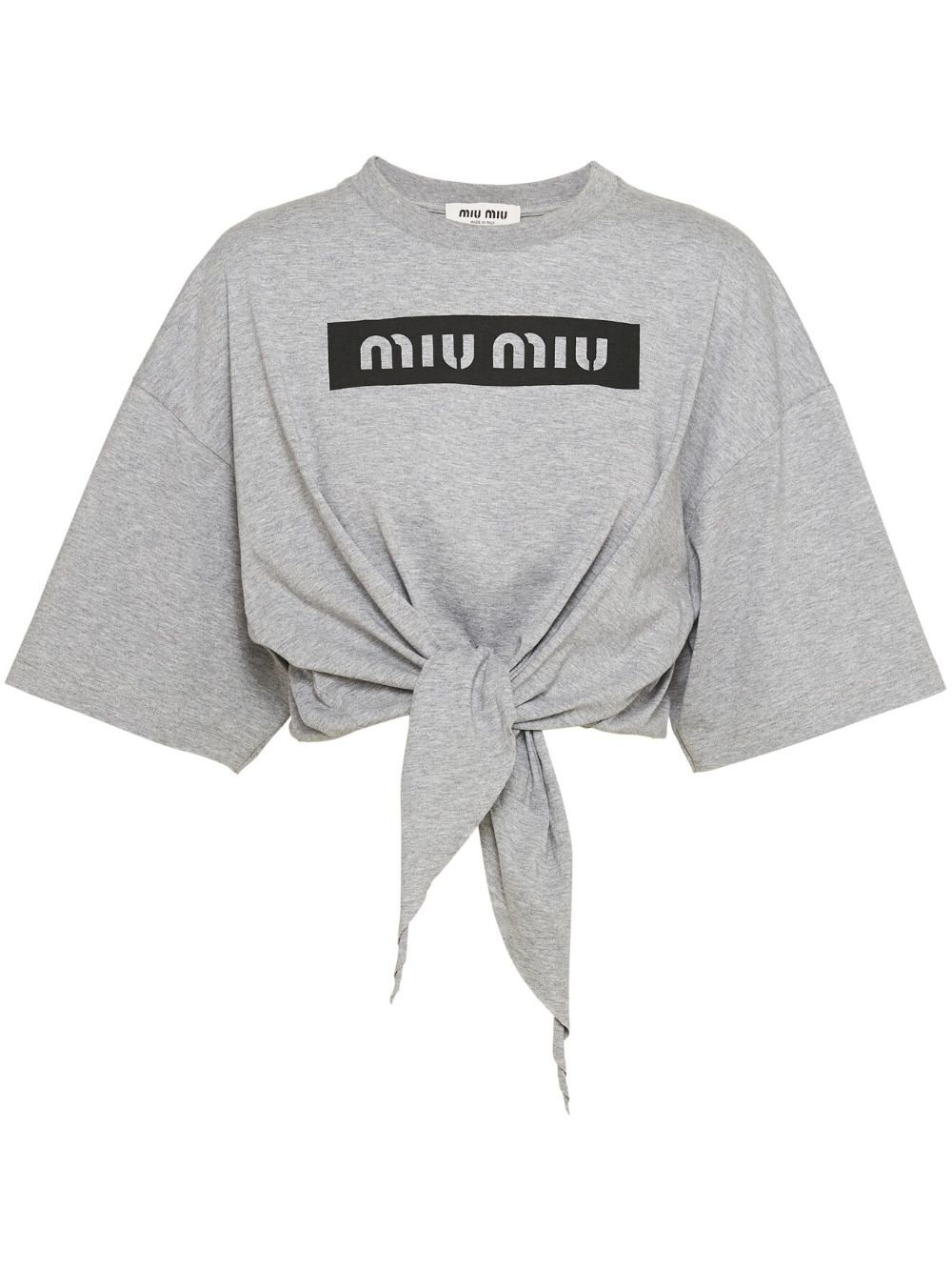 Miu Miu Logo-Print Cropped Cotton T-Shirt - Grey | Editorialist