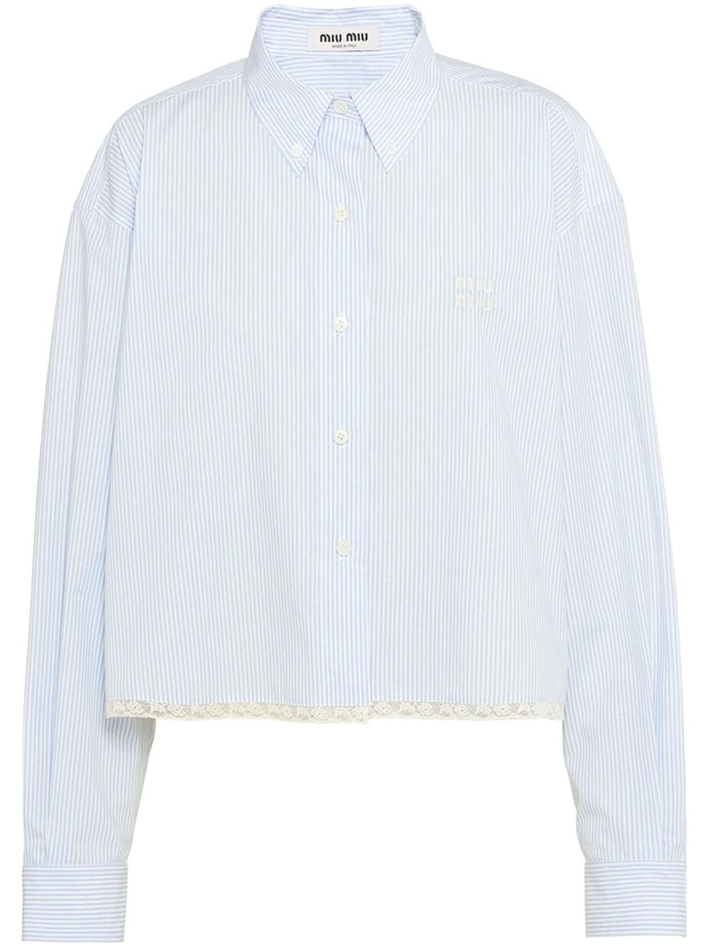 Miu Miu Lace-Trim Striped Cotton Shirt - White | Editorialist