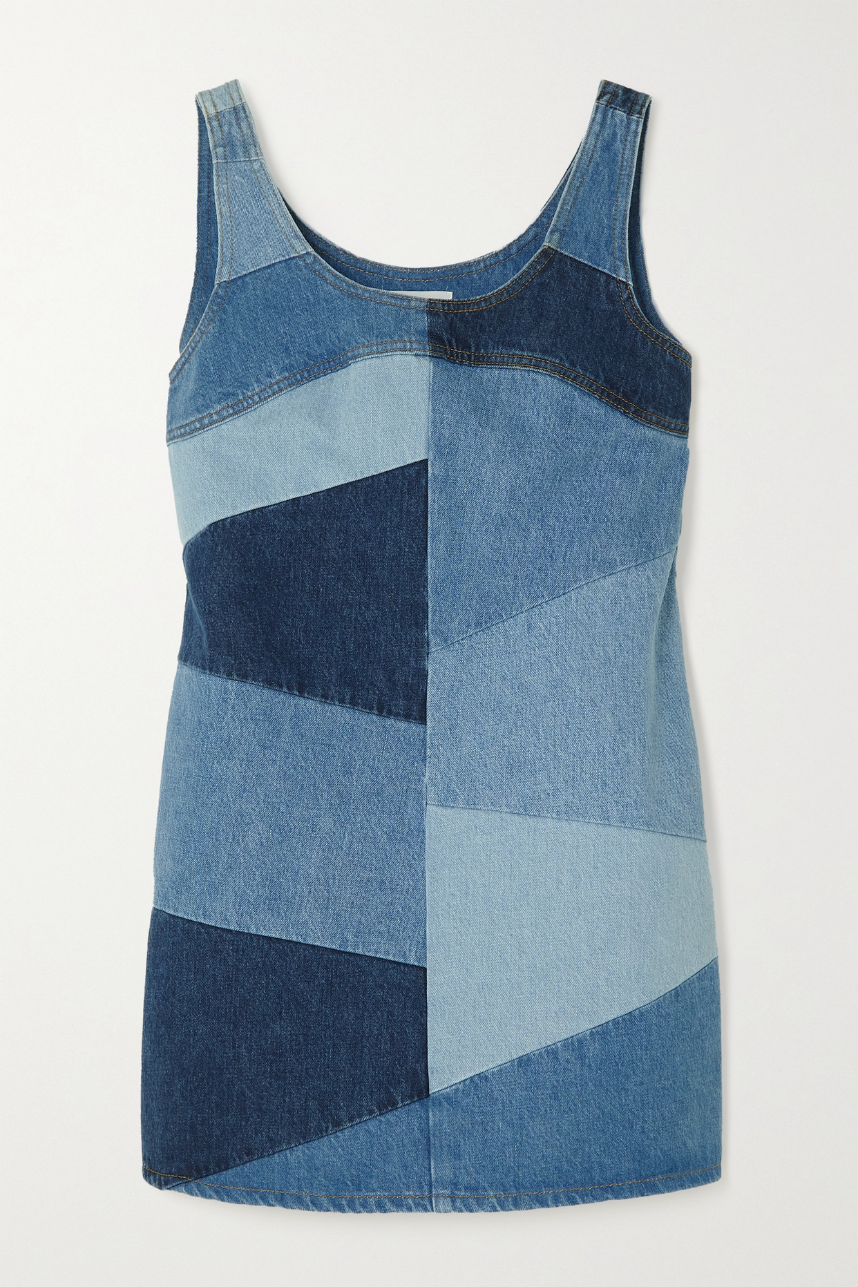 Frame Patchwork Denim Mini Dress In Blue - 50% Off | Editorialist Frame Patchwork Denim Mini Dress In Blue - 50% Off | Editorialist