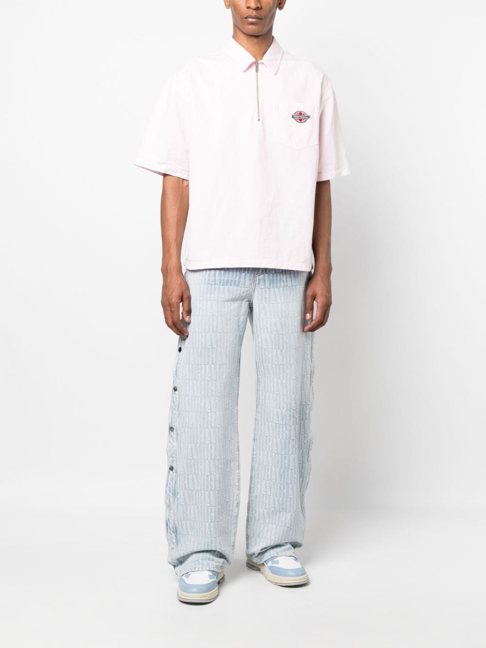 AMIRI AMIRI Jacquard Logo Snap-Off Wide Leg Jeans