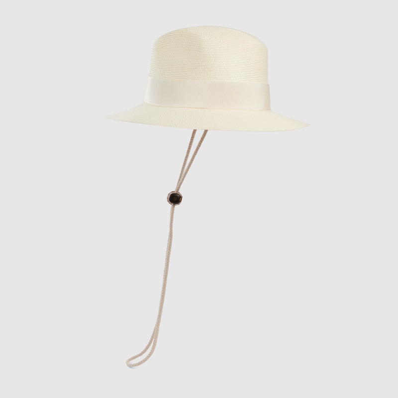 Gucci Raffia-Effect Wide-Brimmed Hat With Bow - White  display picture 2