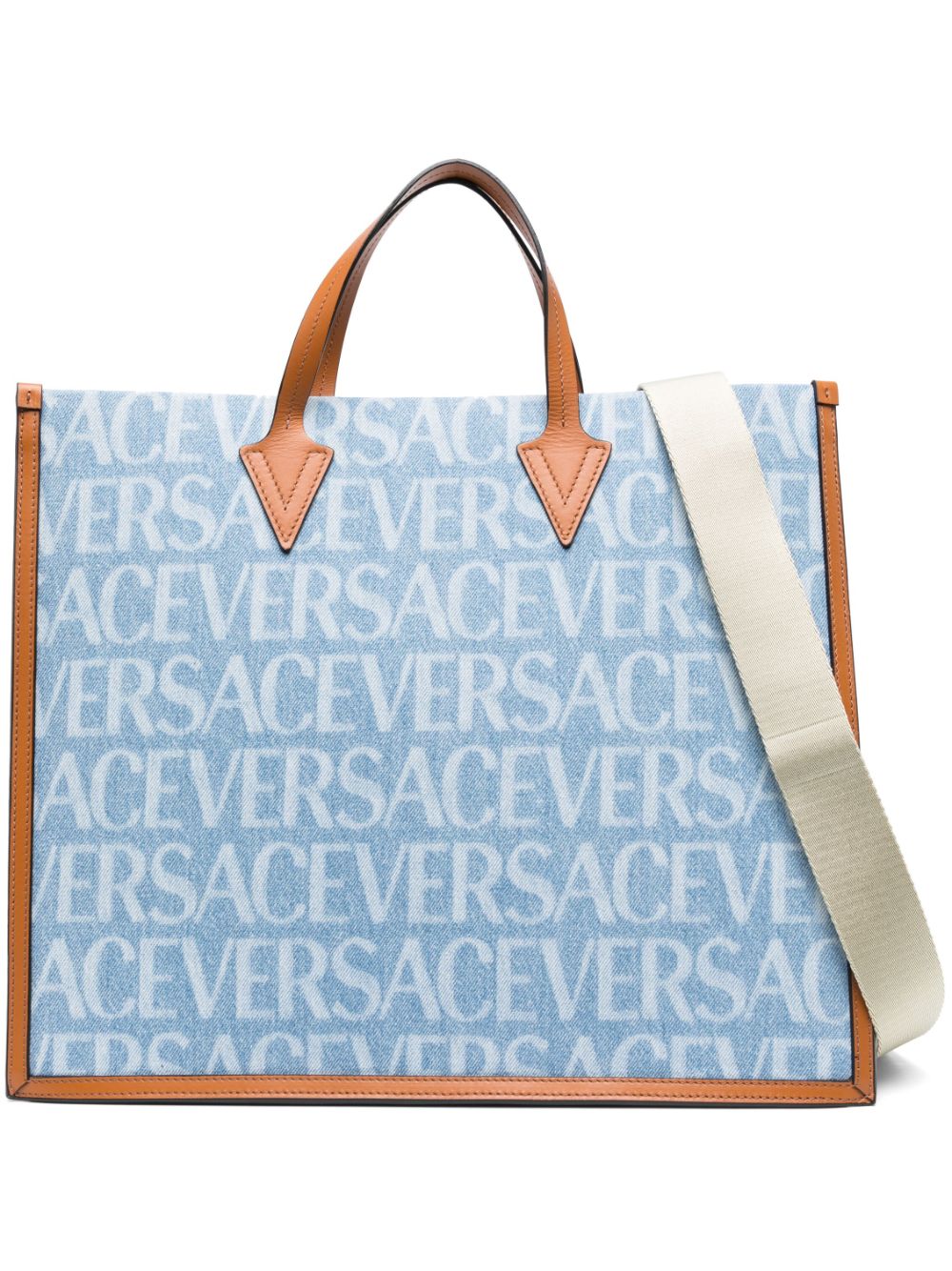 VERSACE Versace Allover Logo Denim Tote Bag
