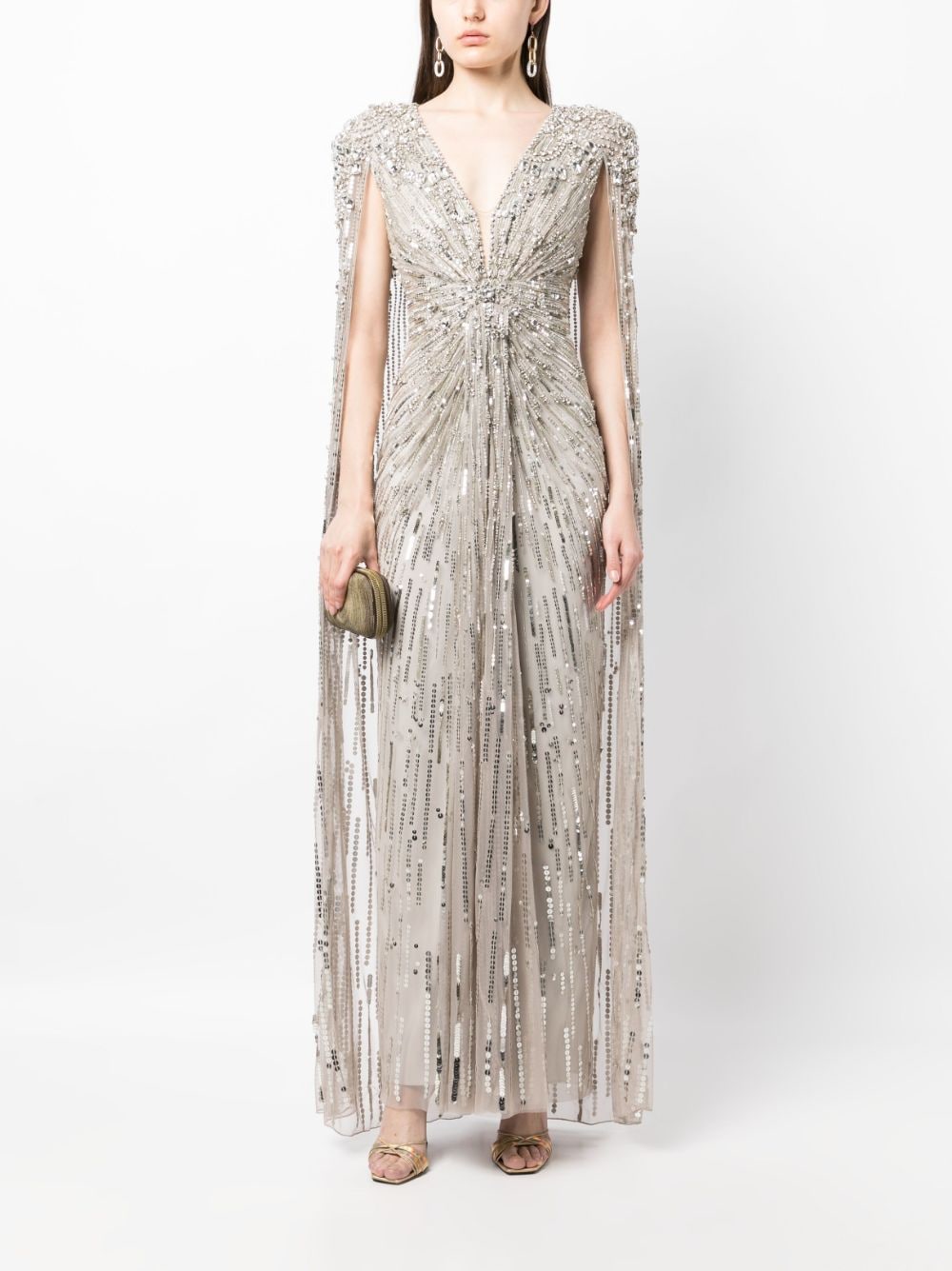 JENNY PACKHAM Jenny Packham Lotus Lady Embellished Cape Gown