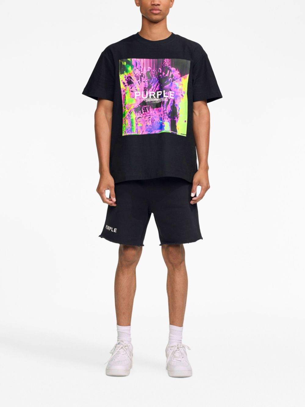 PURPLE BRAND Purple Brand Logo Print Cotton Track Shorts