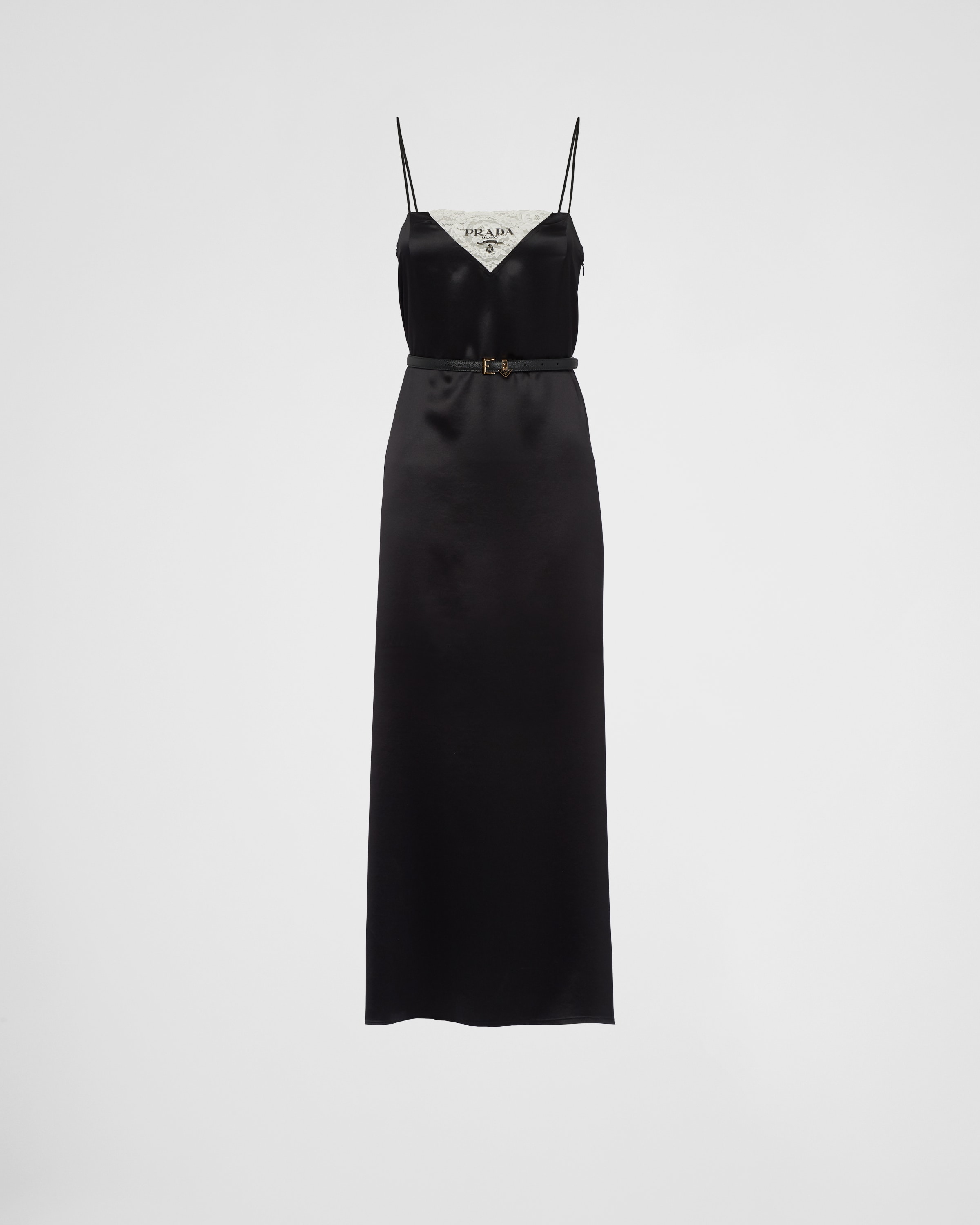 prada black silk dress Prada Satin Crepe Slip Dress - Black