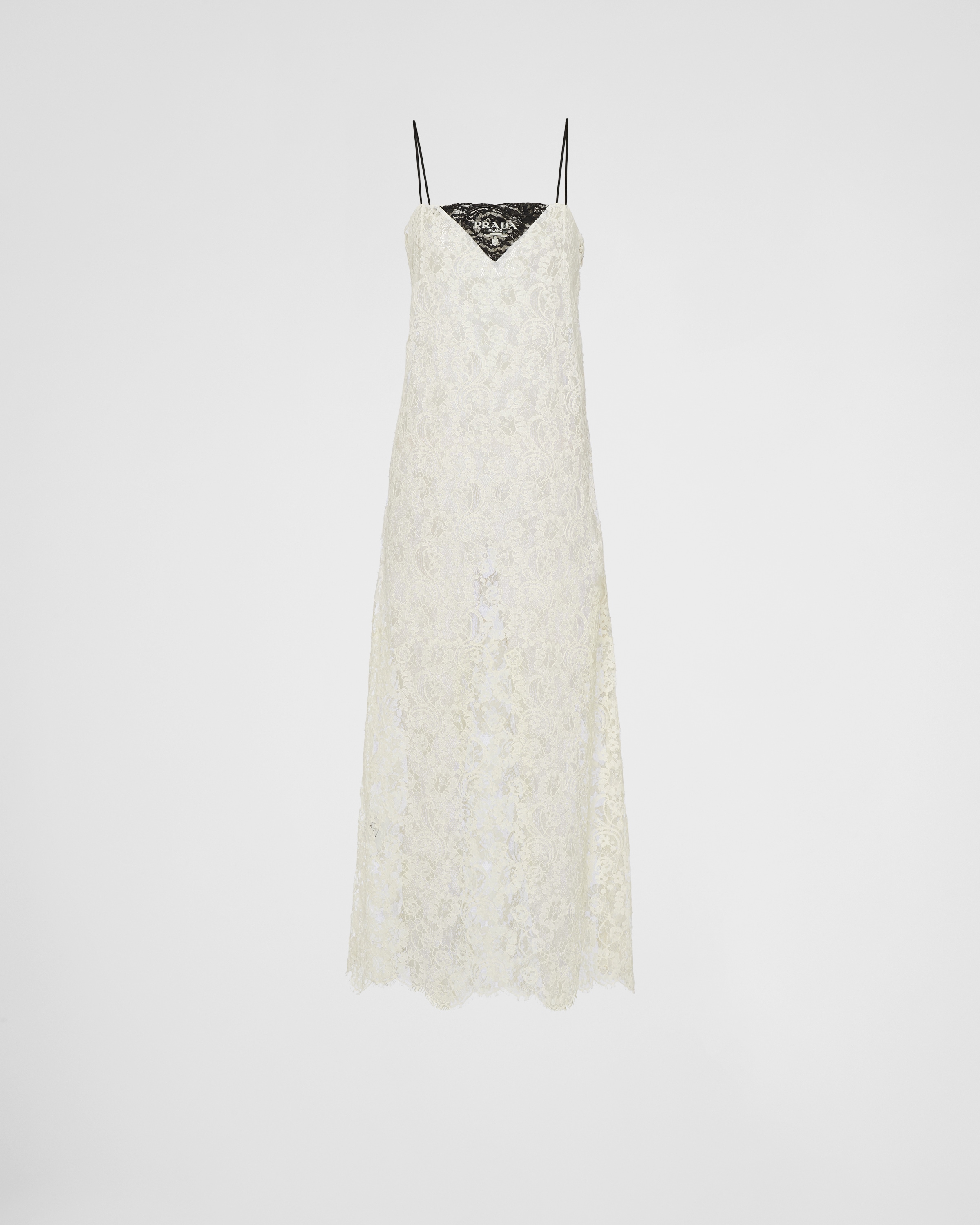 Prada Embroidered Lace Midi Dress - Natural | Editorialist