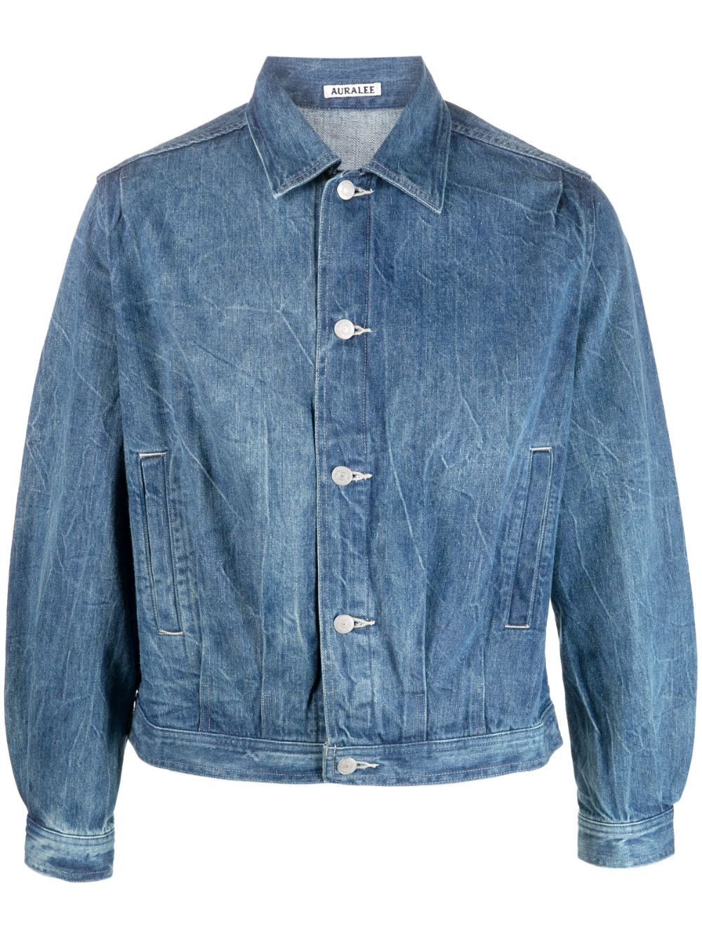 Auralee Crinkled-Effect Denim Jacket In Blue - 64% Off | Editorialist
