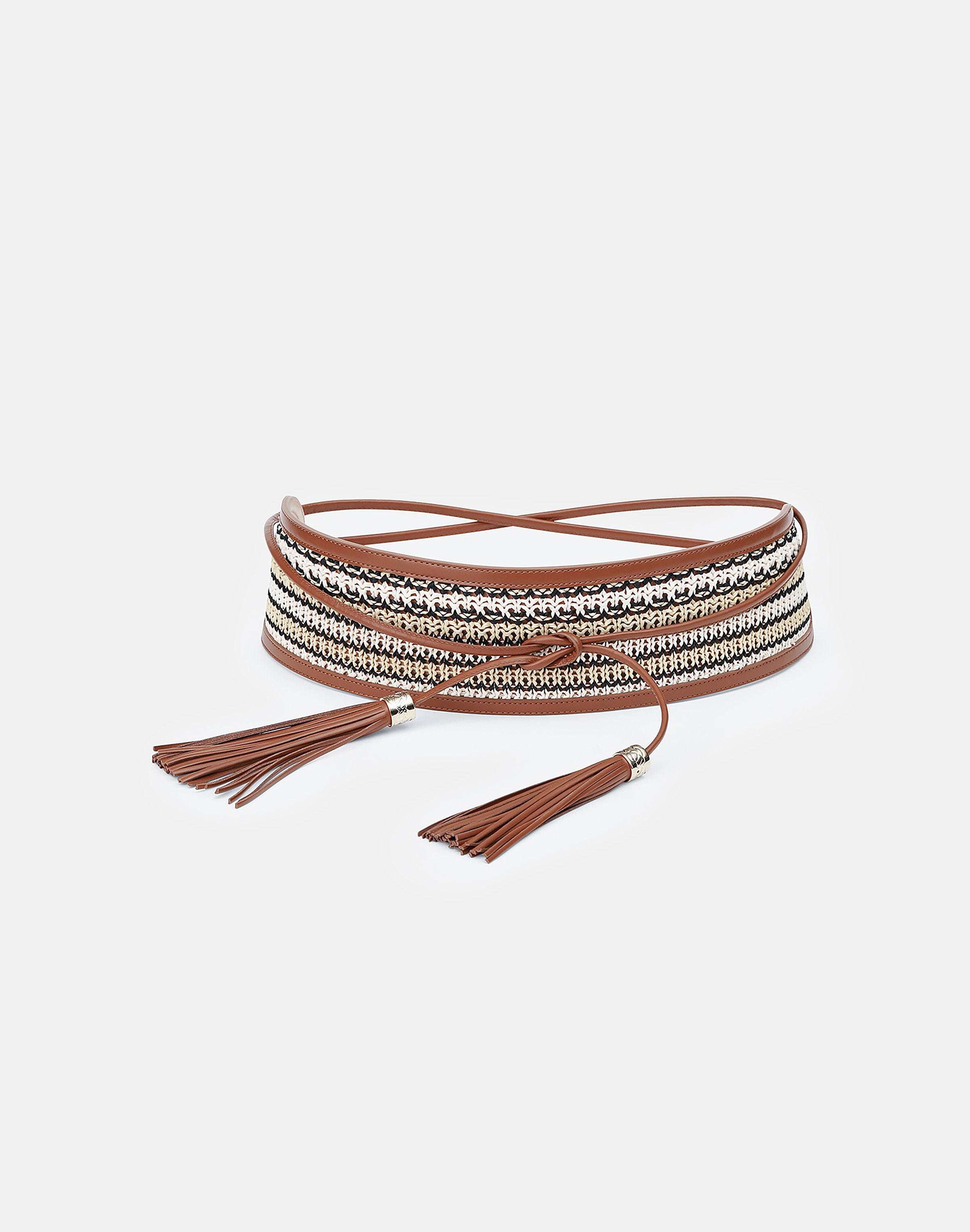 Lafayette 148 Brown Stretch Belt Leather Tabs Brass Buckles 