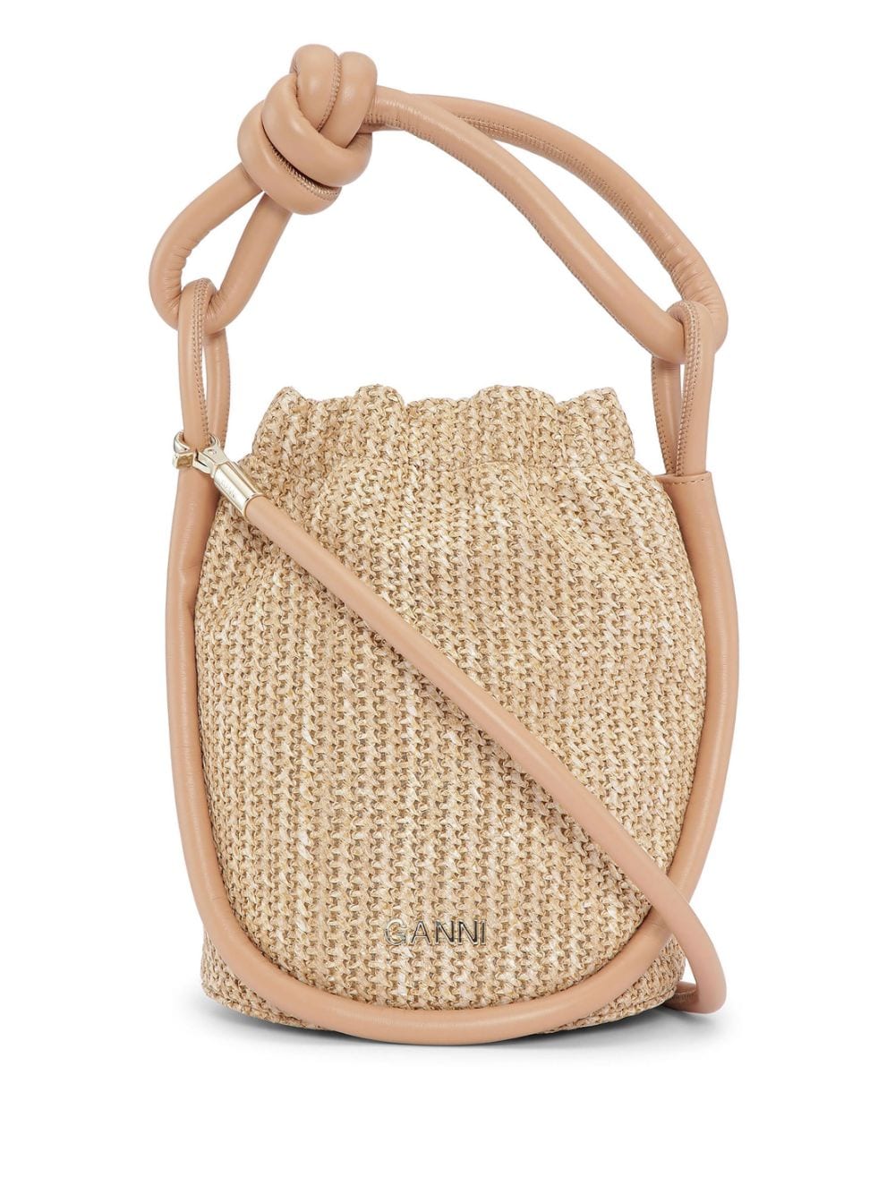 Ganni Small Knot Bucket Raffia Bag - Neutrals | Editorialist