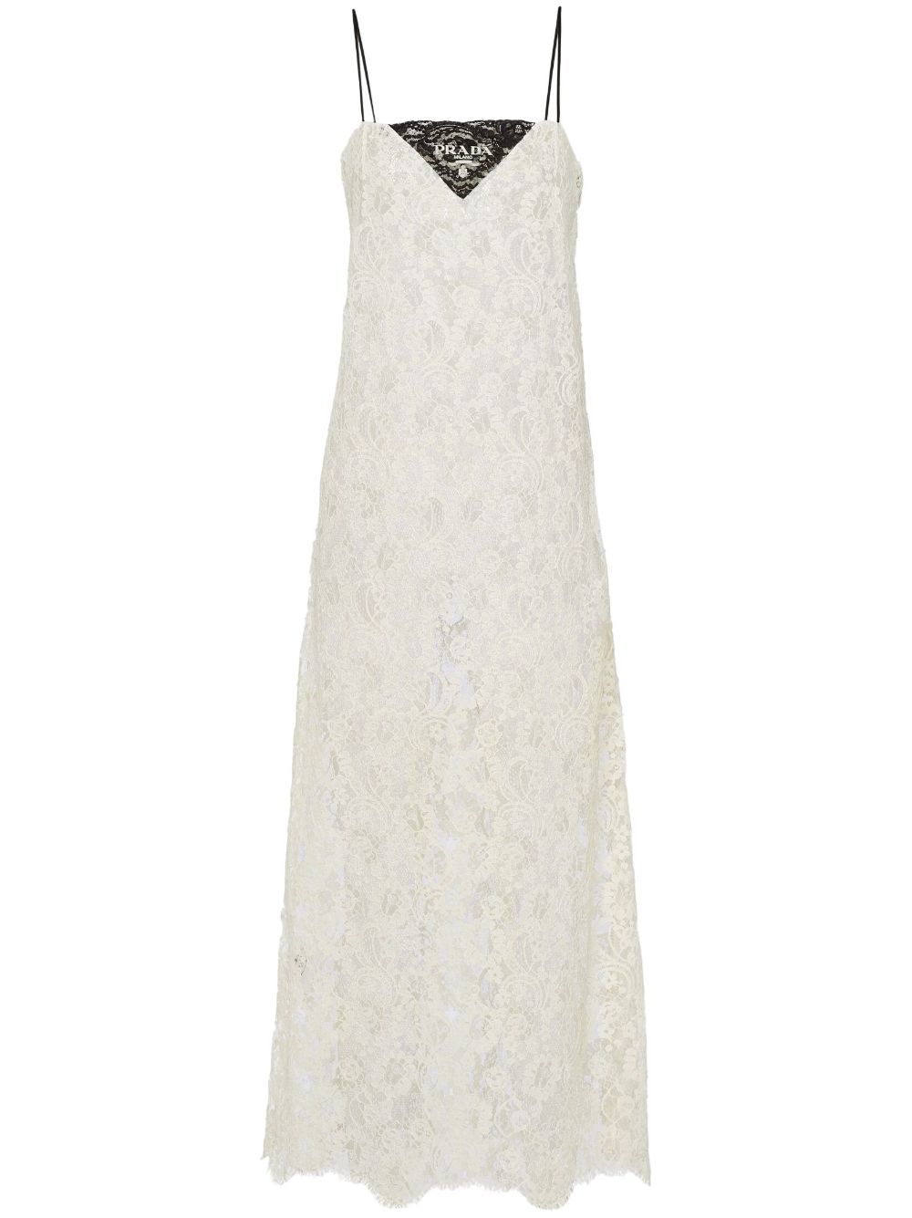Prada Logo-Print Lace Midi Dress - Neutrals | Editorialist