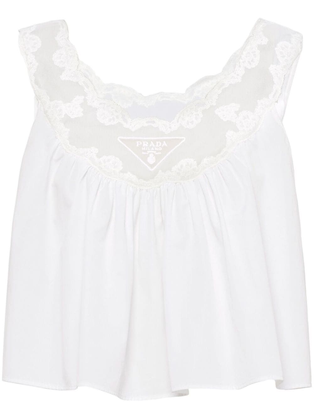 Prada Lace-Trim Poplin Top - White | Editorialist