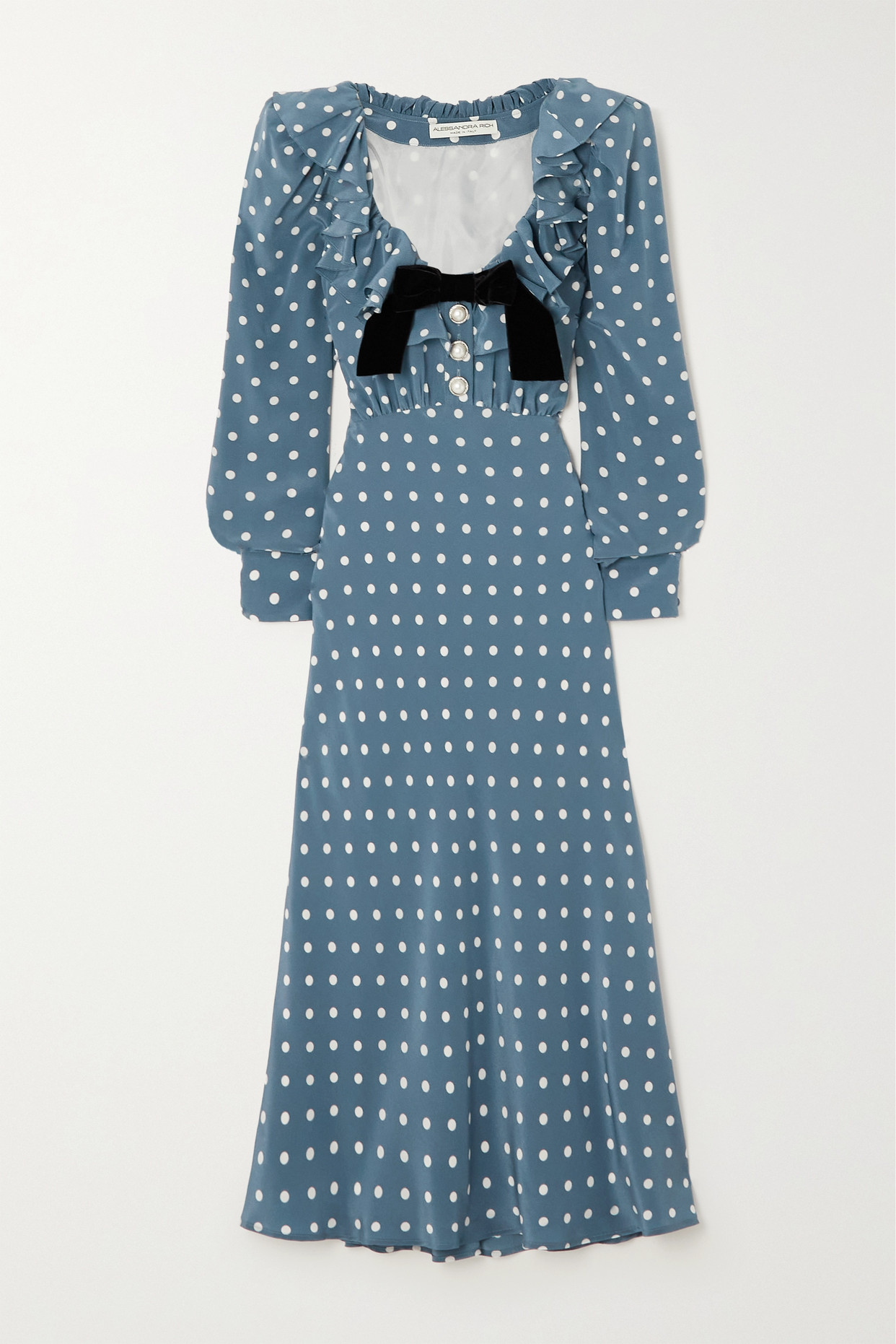 Alessandra Rich Ruffled Embellished Polka-Dot Crepe De Chine Midi  display picture 1