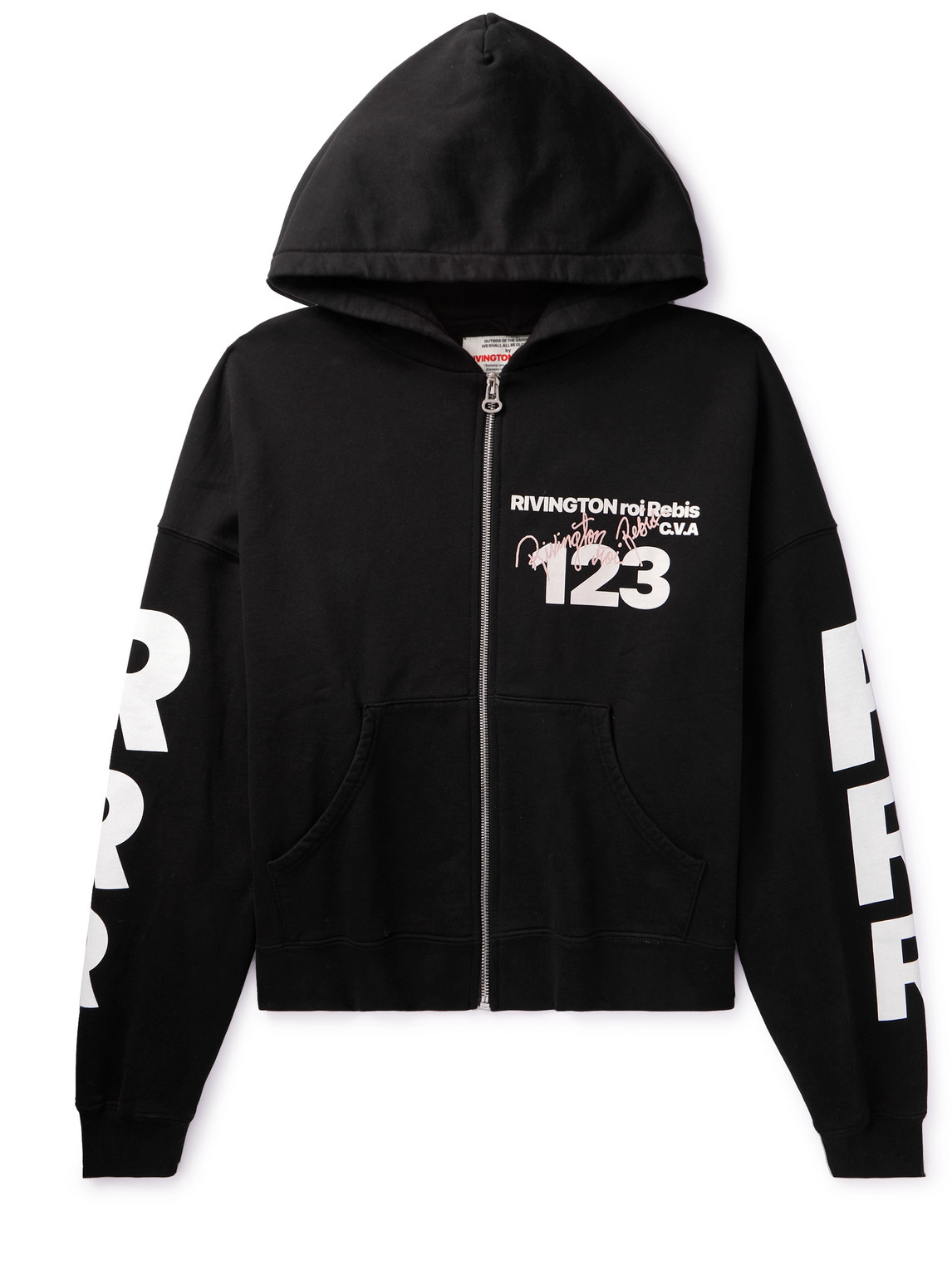 Rrr123 C.V.A Nyc Logo-Print Cotton-Jersey Zip-Up Hoodie 3 In Black