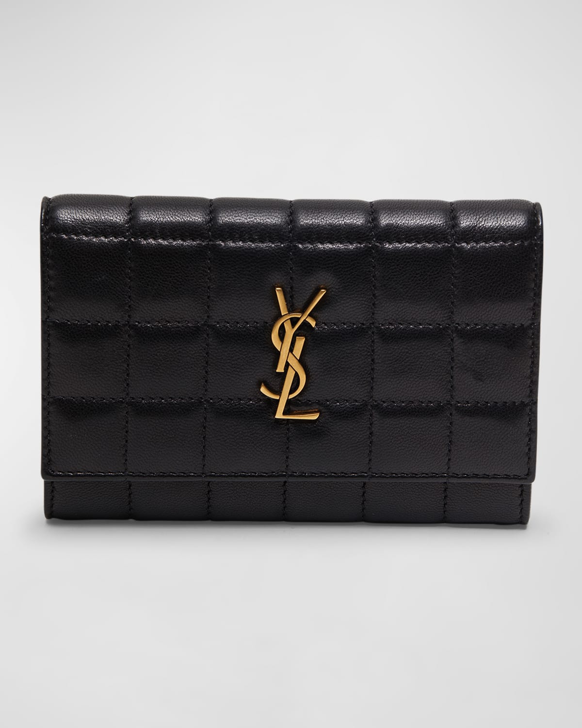Saint Laurent Monogram Flap Small Wallet In Quilted Smooth Leather