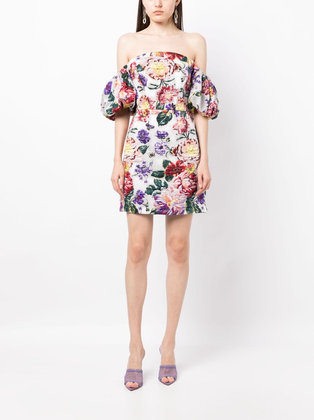 MARCHESA Marchesa Notte Floral-Embroidered Off-Shoulder Minidress