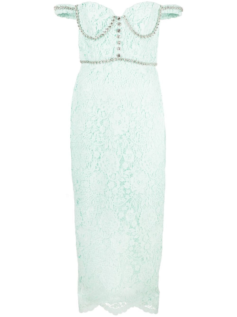 Buy SELF-PORTRAIT Off-shoulder Lace Midi Dress - Green At 15% Off |  Editorialist