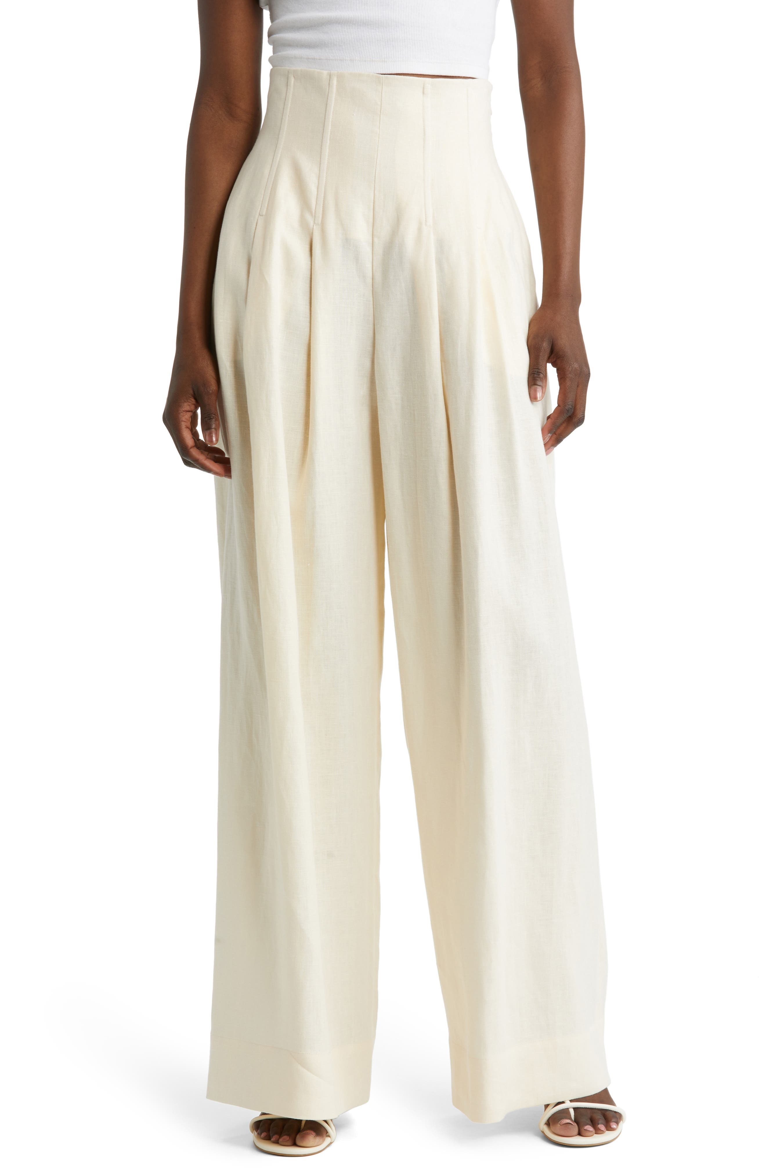 Dani Wide Leg, High Waisted Trousers - Black, Off White