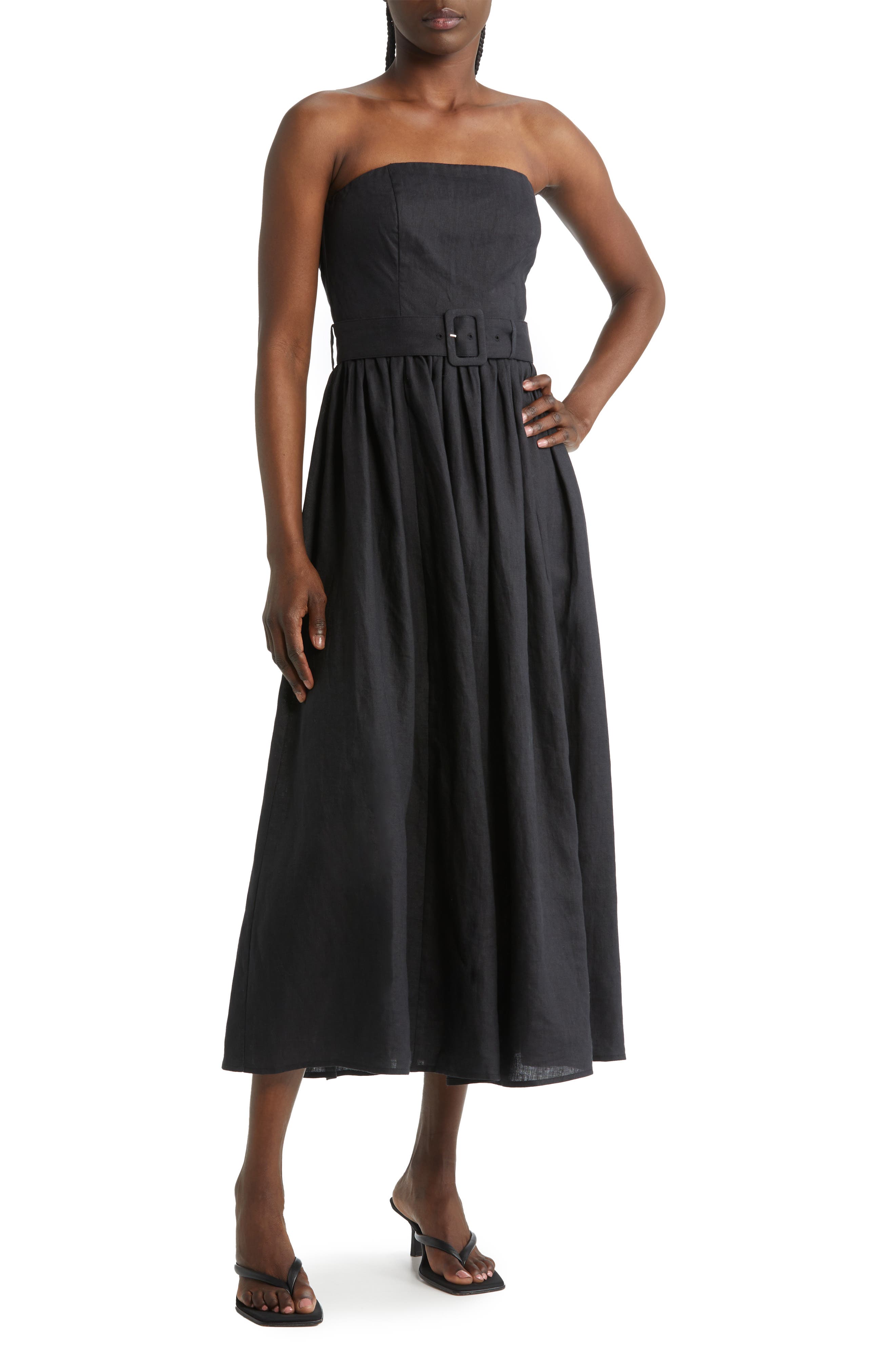 Other Stories Strapless Fit & Flare Belted Linen Dress In Black - 61% Off |  Editorialist