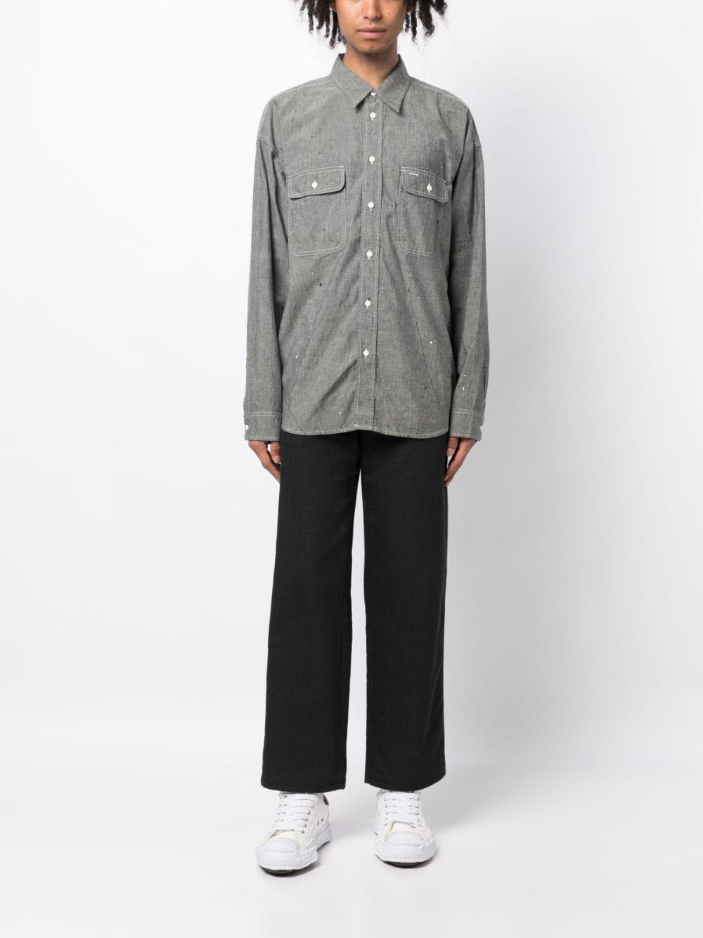 VISVIM logo-print paint-splatter shirt