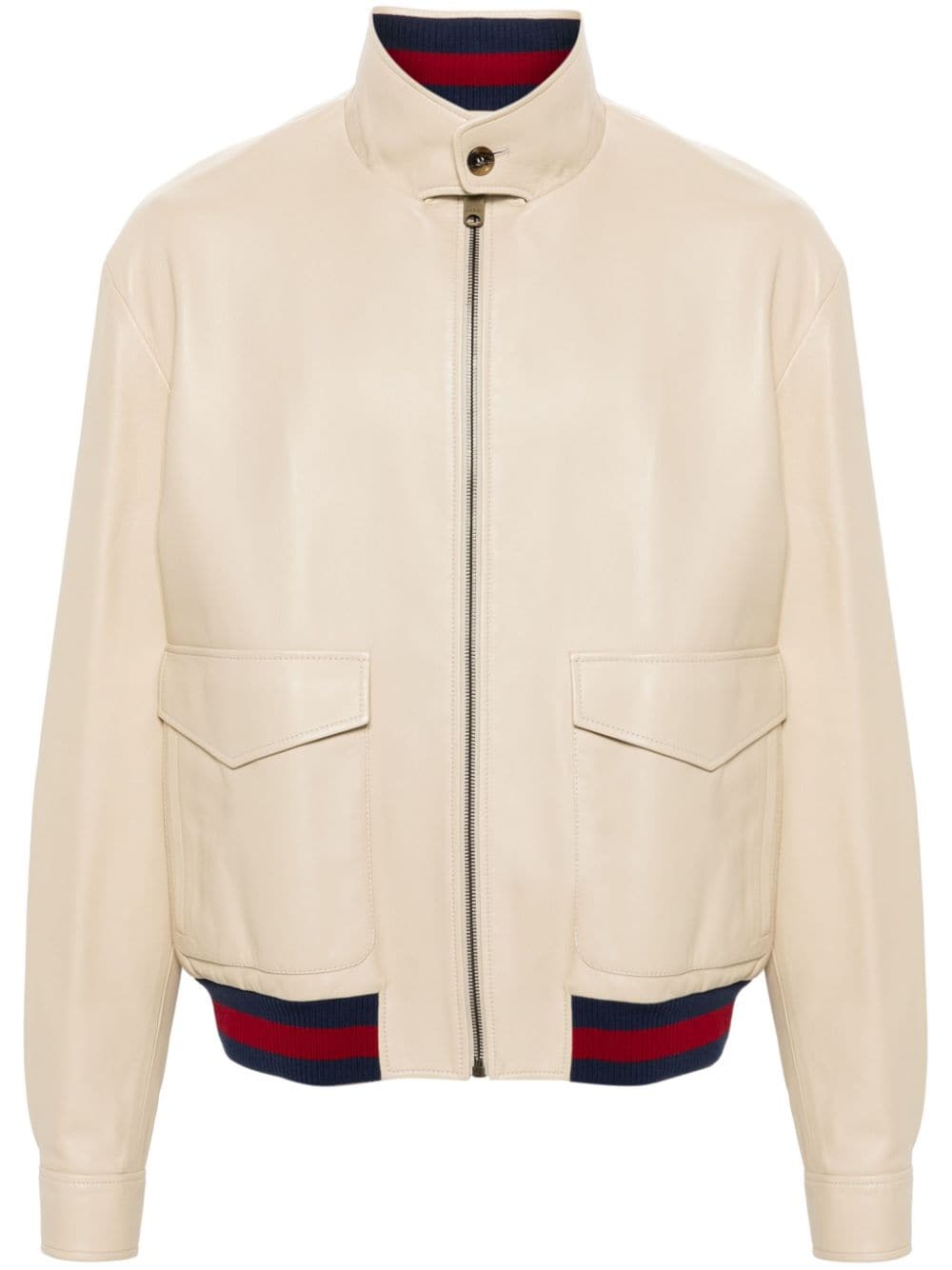 Gucci Web-Collar Leather Jacket Neutrals Editorialist