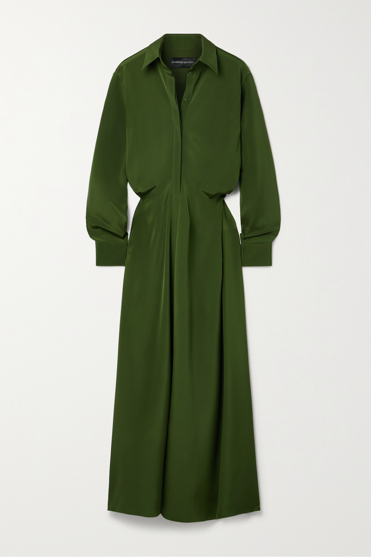Brandon Maxwell The Charlotte Silk Crepe De Chine Maxi Shirt Dress In Green  - 60% Off | Editorialist