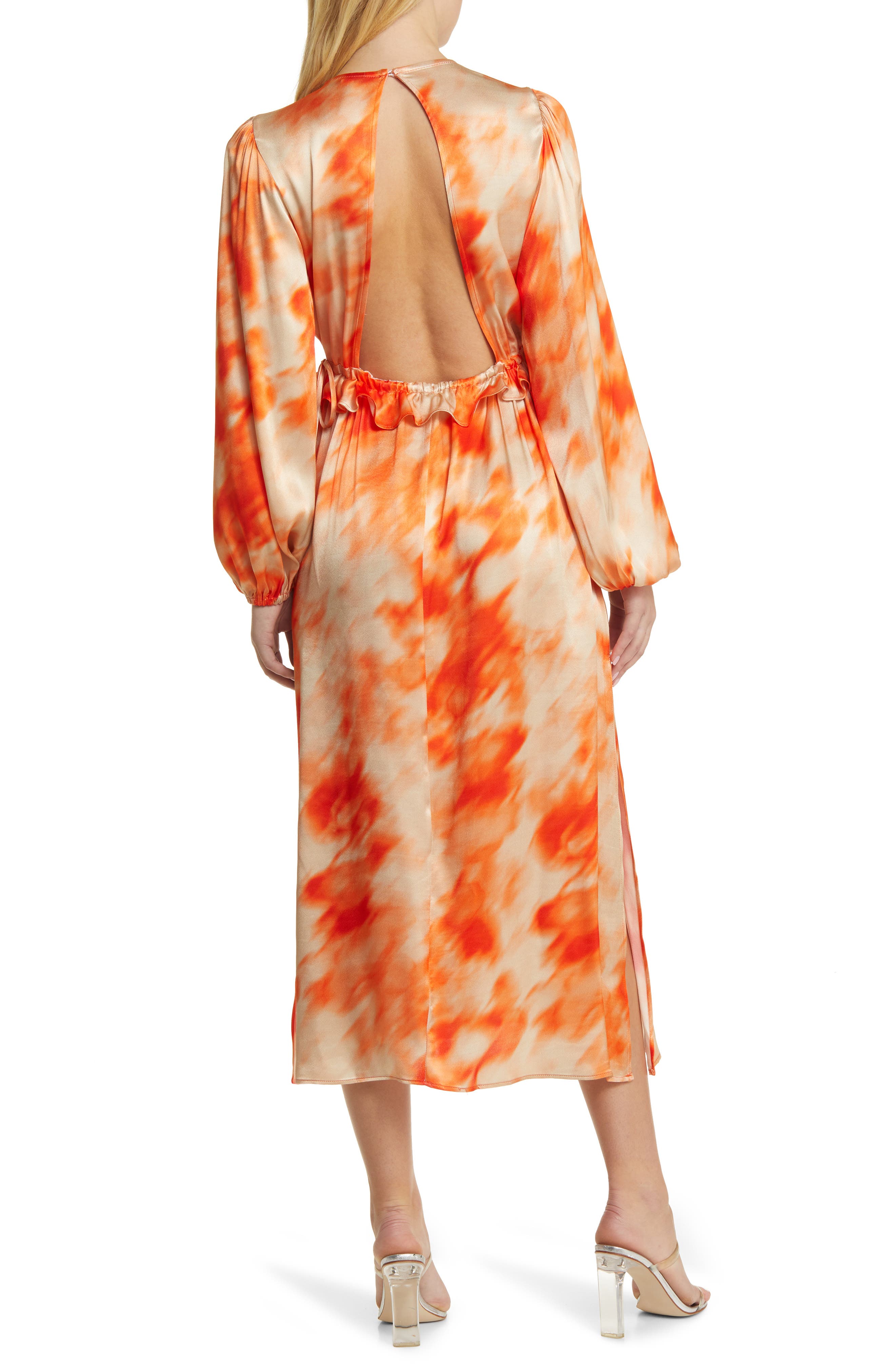 Topshop Riviera Tie Dye Long Sleeve Satin Dress In Orange - 60% Off |  Editorialist