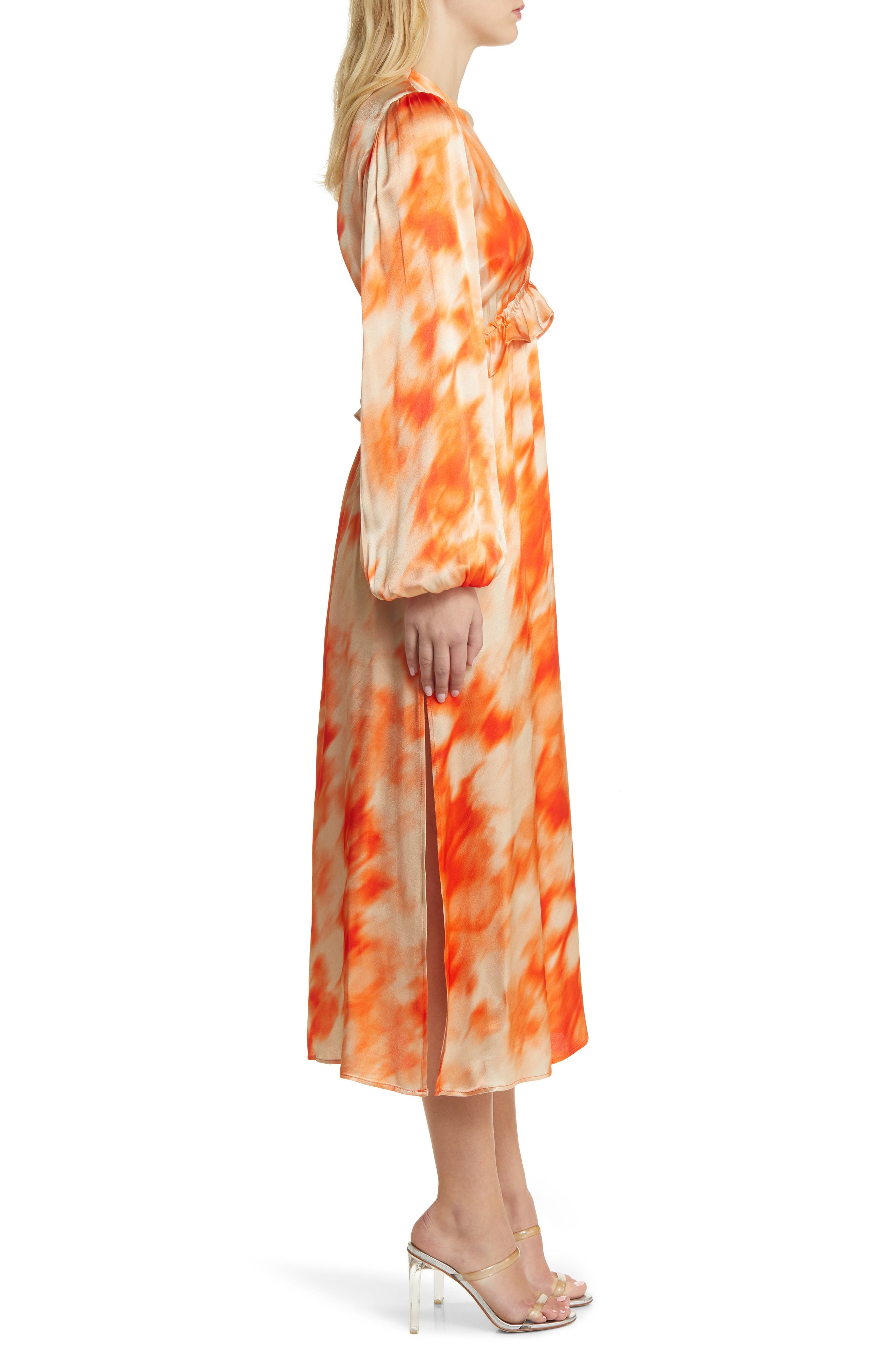 Topshop Riviera Tie Dye Long Sleeve Satin Dress In Orange - 60% Off |  Editorialist