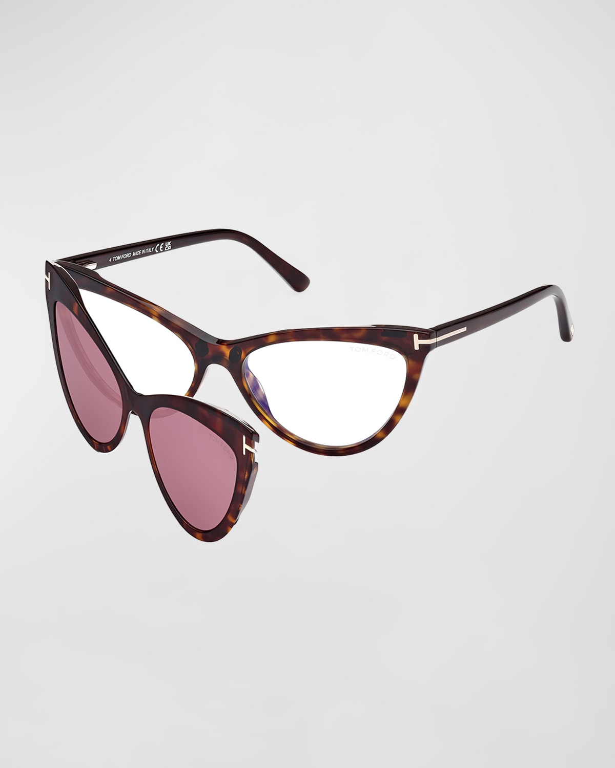 Tom Ford Acetate And Bpa-Free Plastic Cat-Eye Glasses With Clip-On Sun ...