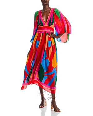 farm rio colorful leaves midi dress Farm Rio + rainbow leaves open back midi dress