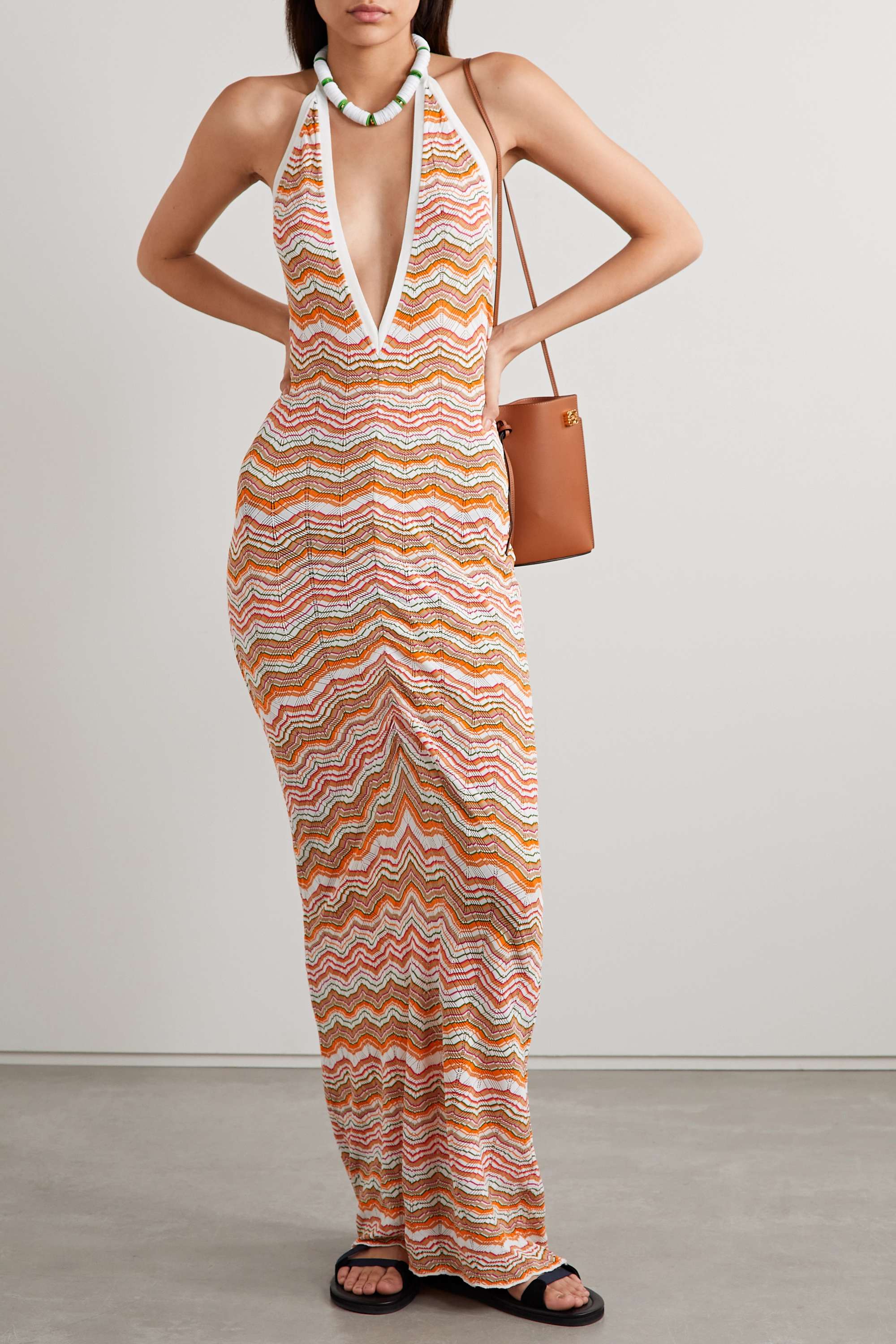 Veronica Beard Armelle Gathered Crochet-Knit Halterneck Maxi Dress In  Neutrals - 60% Off | Editorialist