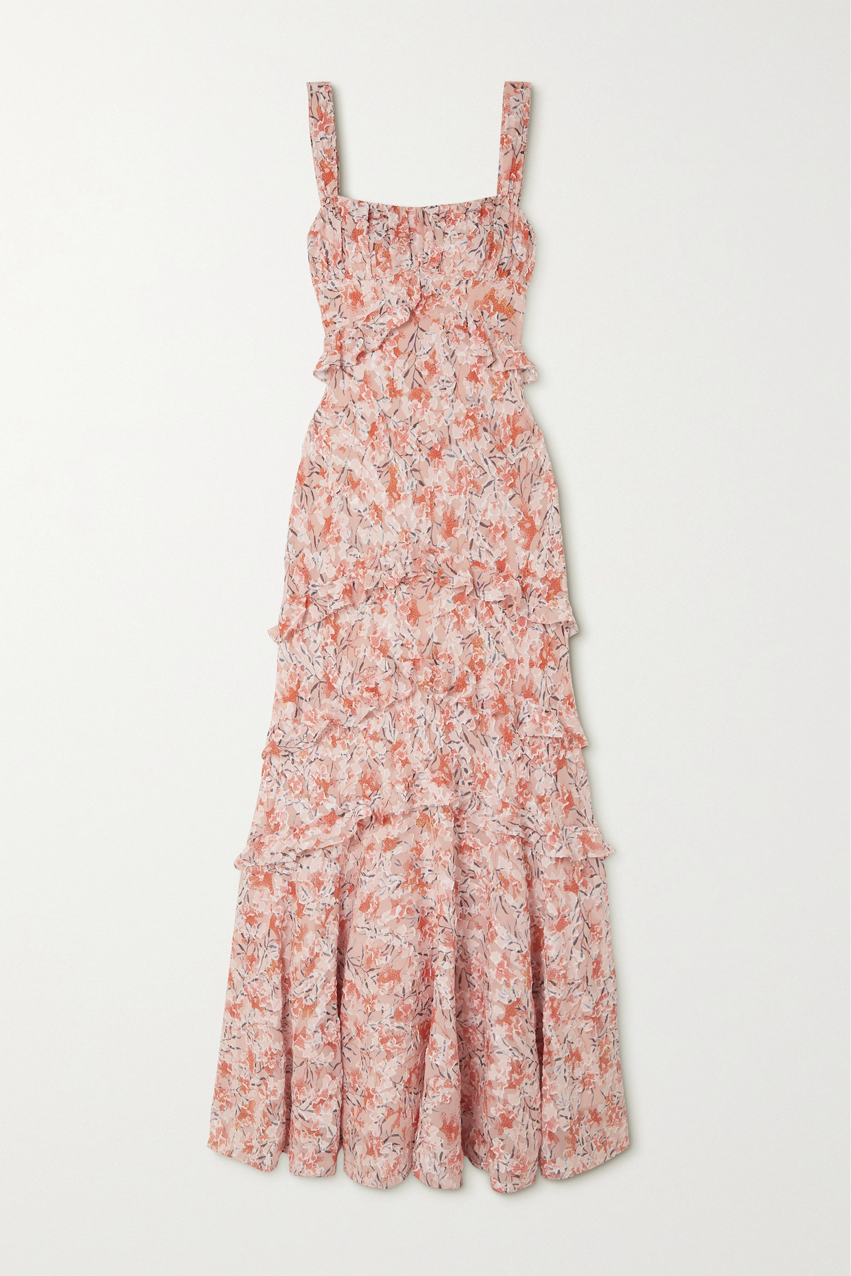 Saloni Chandra Ruffled Floral-Print Fil Coup Silk-Blend Georgette Maxi  Dress In Orange - 50% Off | Editorialist