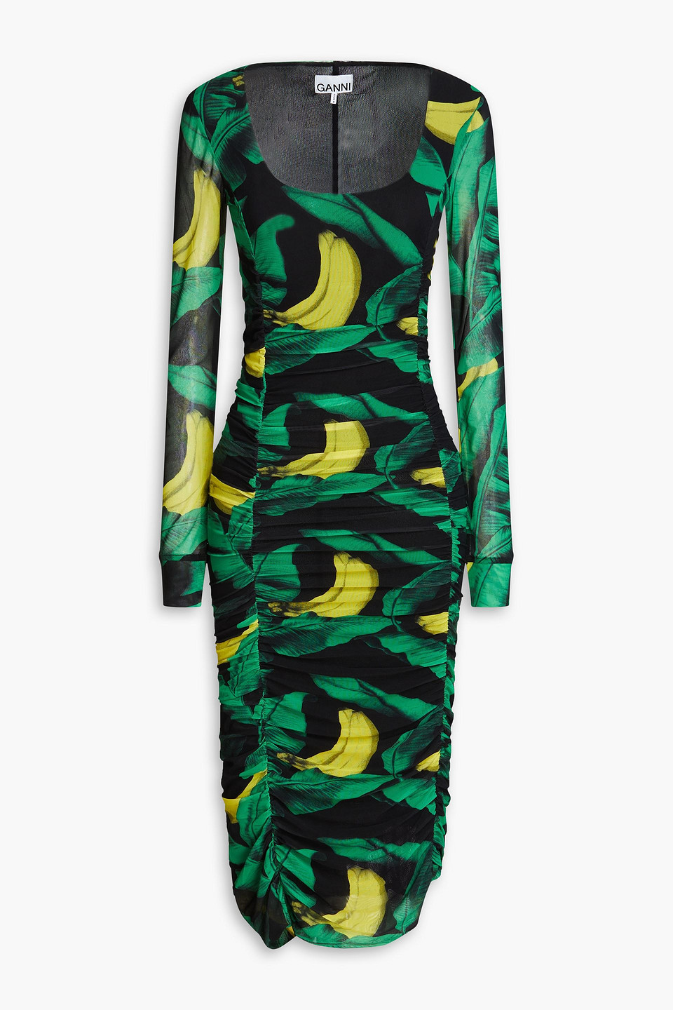 ganni green and black dress Ganni + Net Sustain Floral-print Crepe Midi Shirt Dress In Brown,green