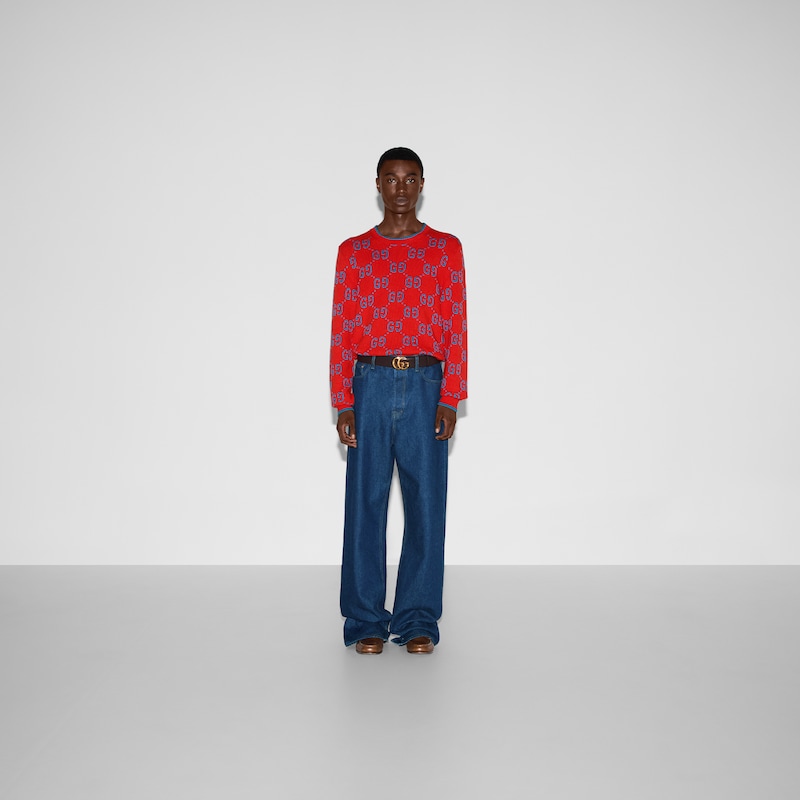Gucci Gg Knit Cotton Jacquard Sweater Ready-To-Wear - Red