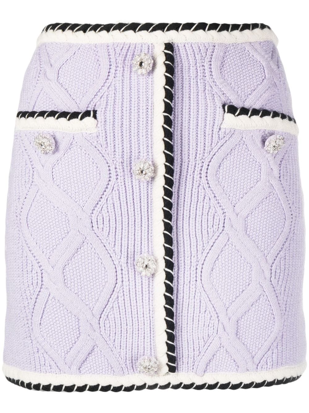 SELF-PORTRAIT Self-Portrait Contrasting-Trim Cable-Knit Miniskirt