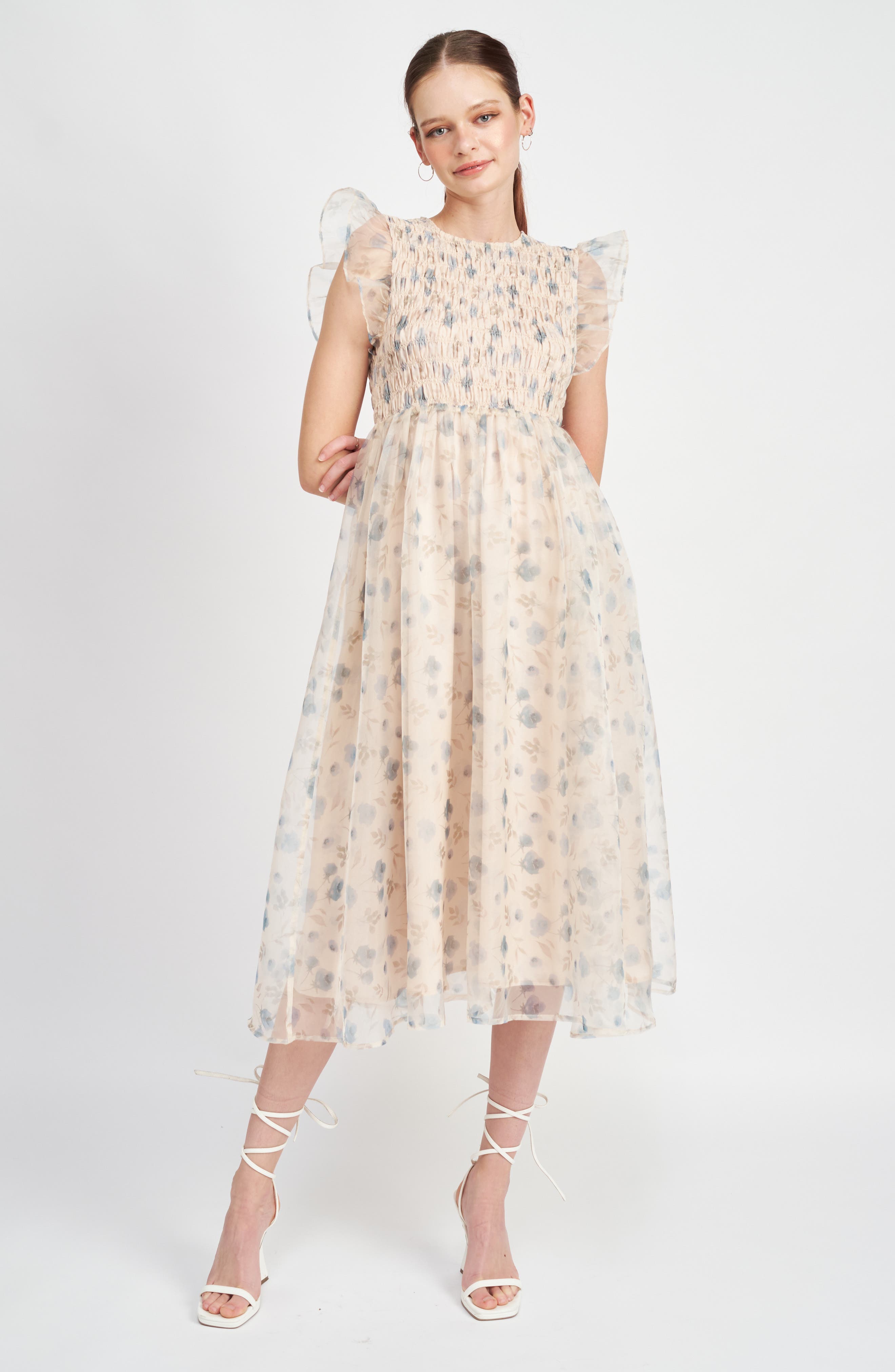 open lace back dress en Saison Plaid Organza Blouse