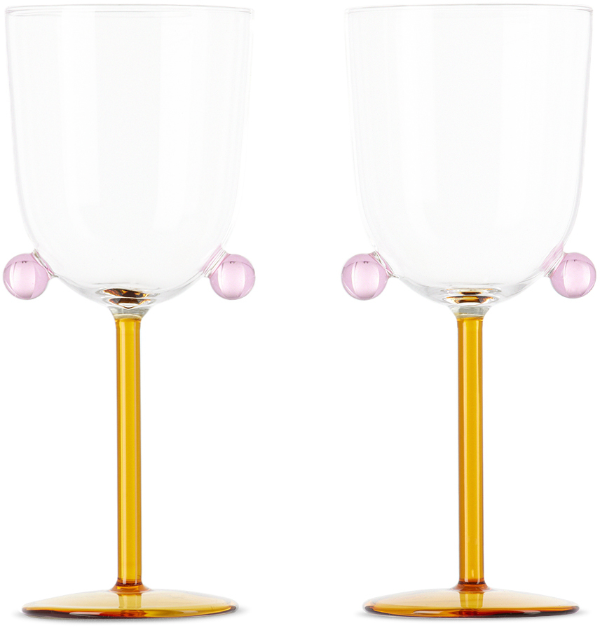 MAISON BALZAC Pink & Orange Pompom Wine Glass Set - Miel/clear/pink ...