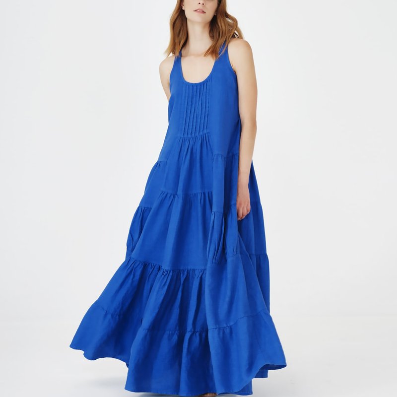 Haris Cotton Linen Maxi Strap Dress With Ruffles - Lapis | Editorialist
