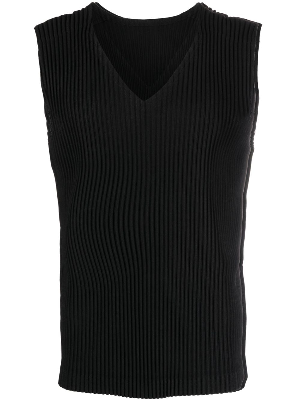 Issey Miyake Fully-Pleated V-Neck Vest - Black | Editorialist