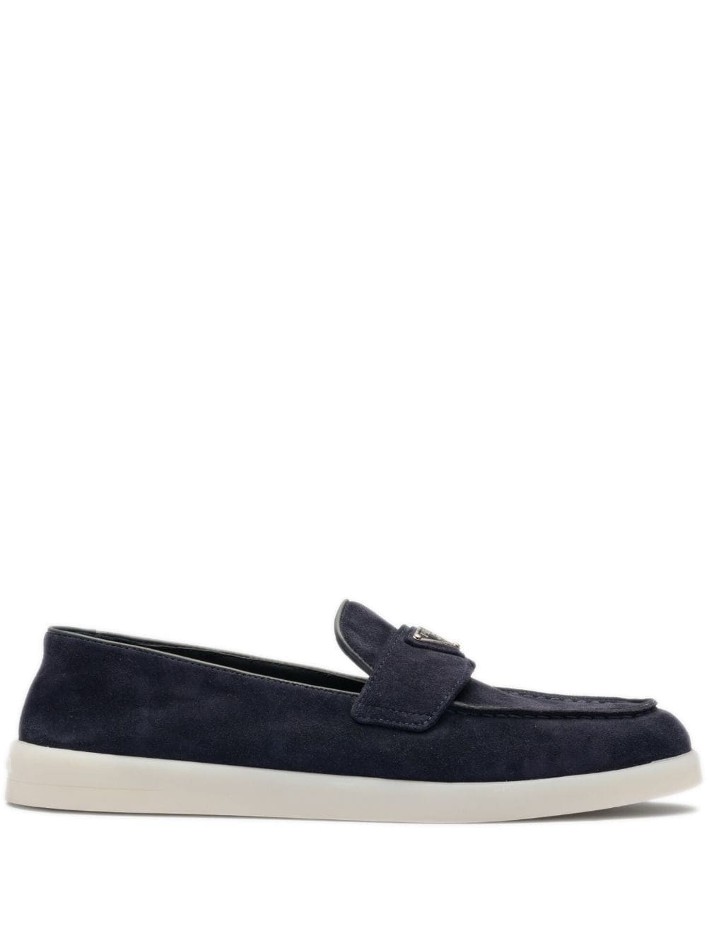 Prada Triangle-Logo Suede Loafers - Blue | Editorialist display picture 1