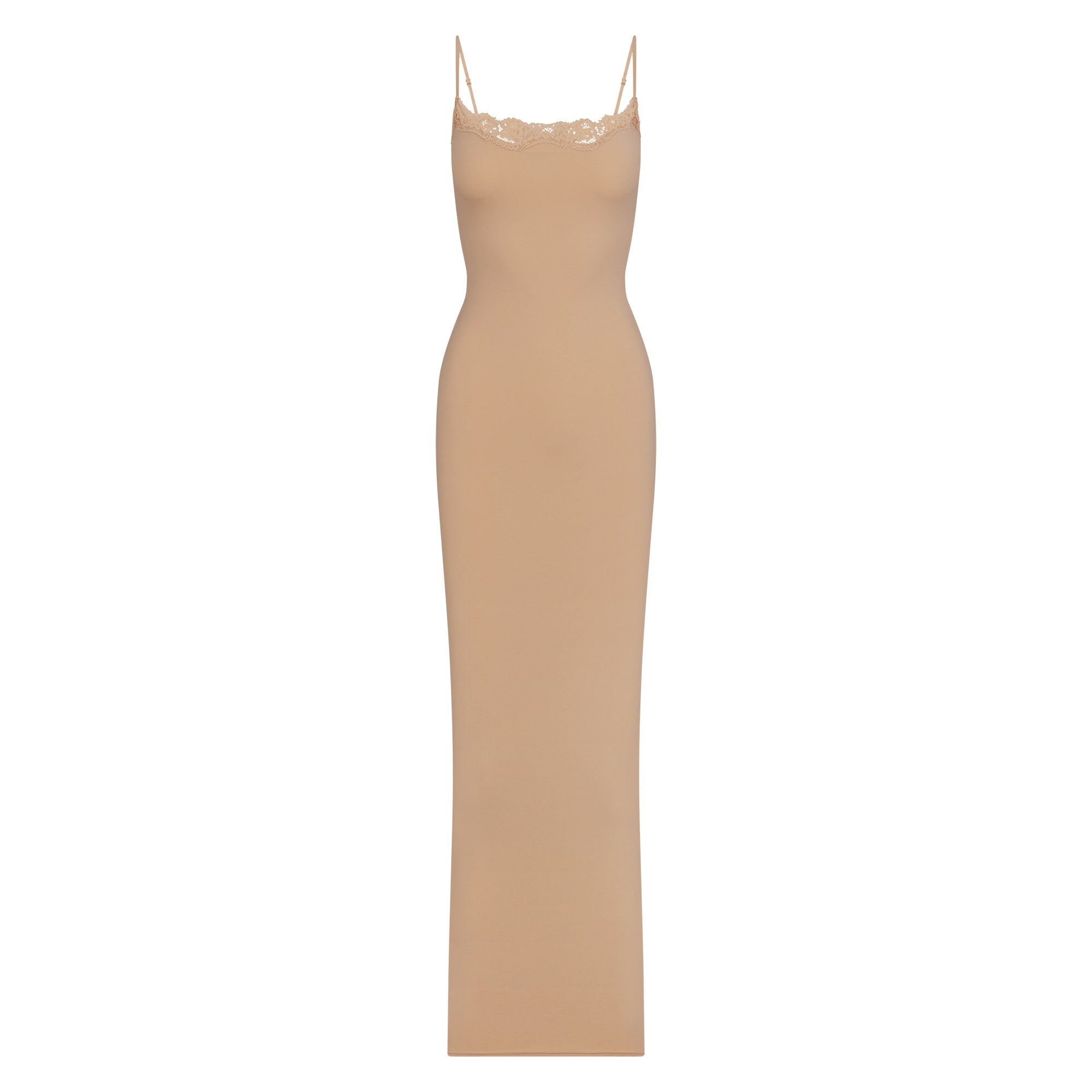 Skims Fits Everybody Lace Long Slip Dress - Bubble Gum Tonal | Editorialist Skims Fits Everybody Lace Long Slip Dress - Bubble Gum Tonal | Editorialist