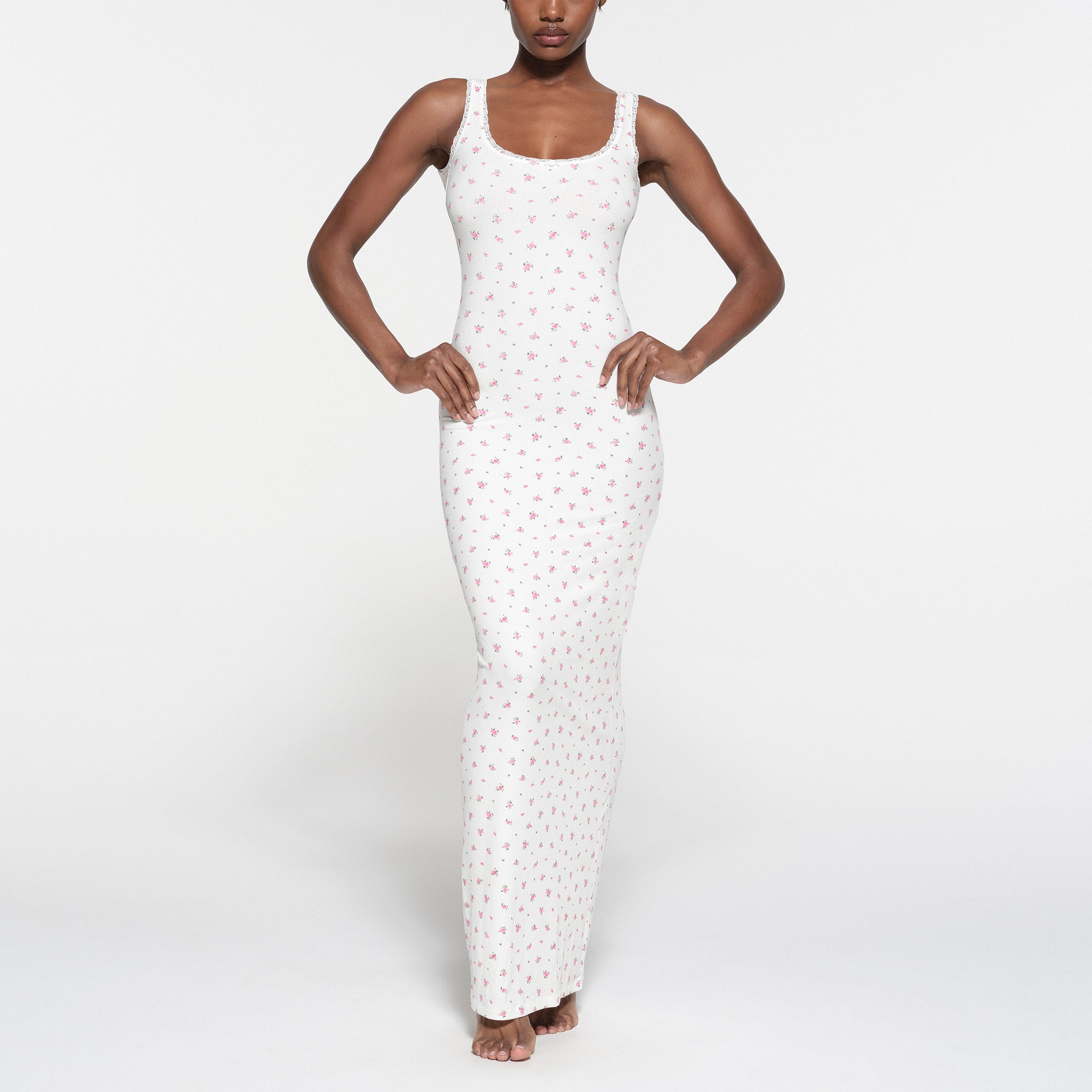 long lace v neck dress Sheer-Bodice Long White Lace Formal Dress main image 0