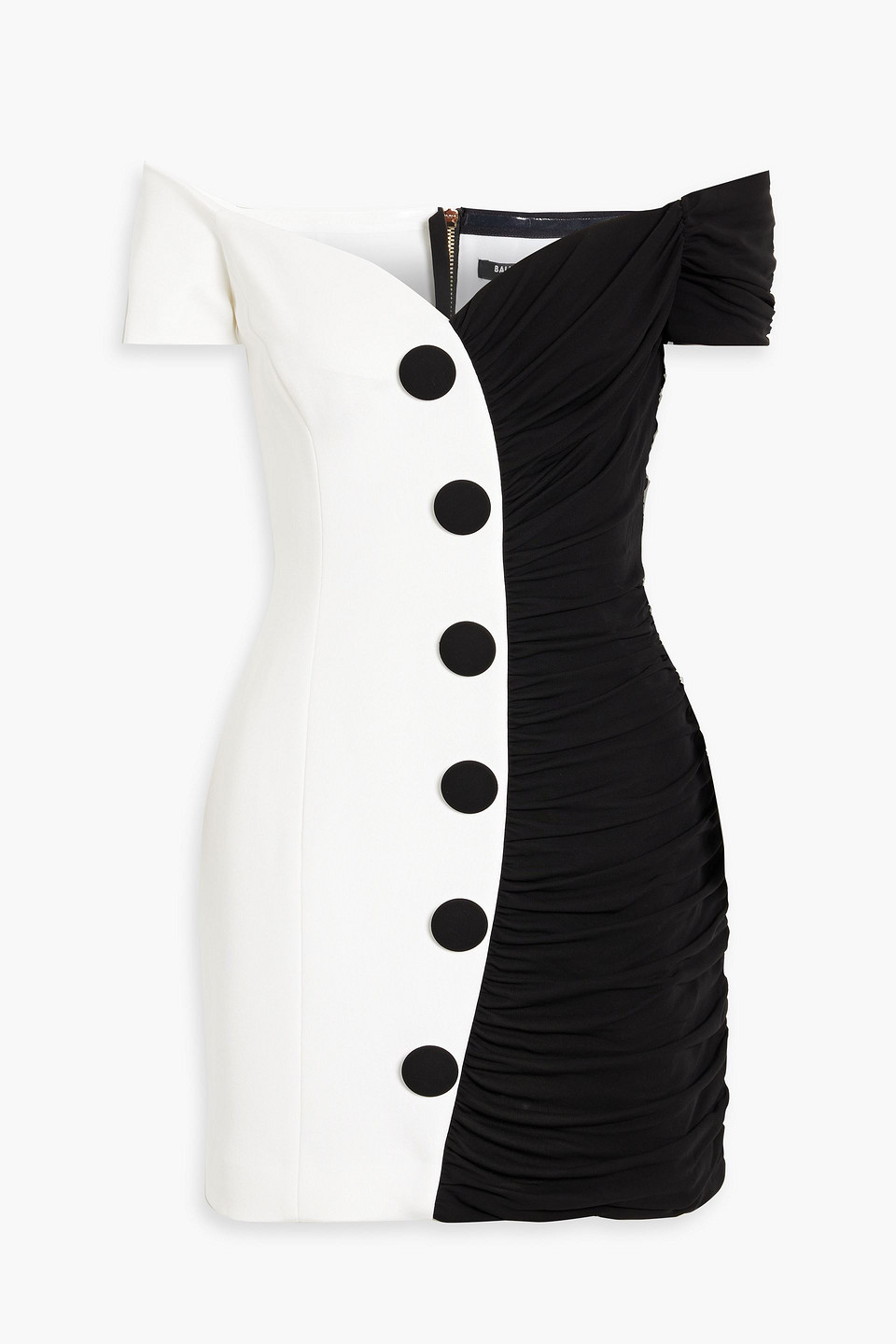 Balmain Off-The-Shoulder Two-Tone Crepe And Jersey Mini Dress In Black -  50% Off | Editorialist