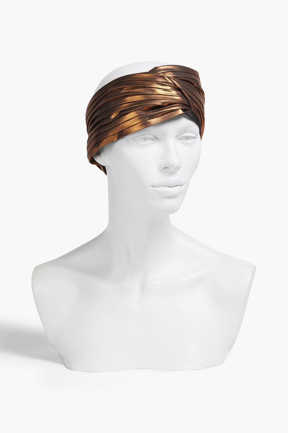Eugenia Kim Azra Twisted Metallic Twill Bronze Turban Headband Meet the Margaret satin turban headband- the perfect hair  main image 2