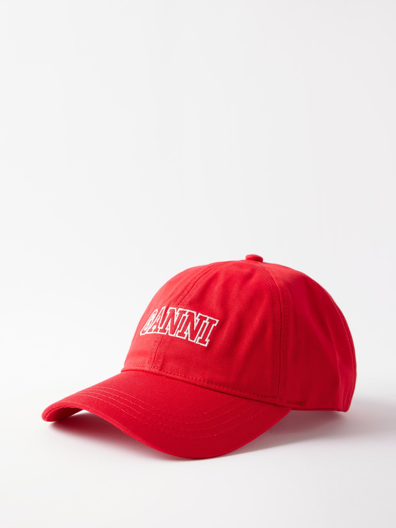 Ganni Logo-Embroide Organic-Cotton Baseball Cap - Red 
