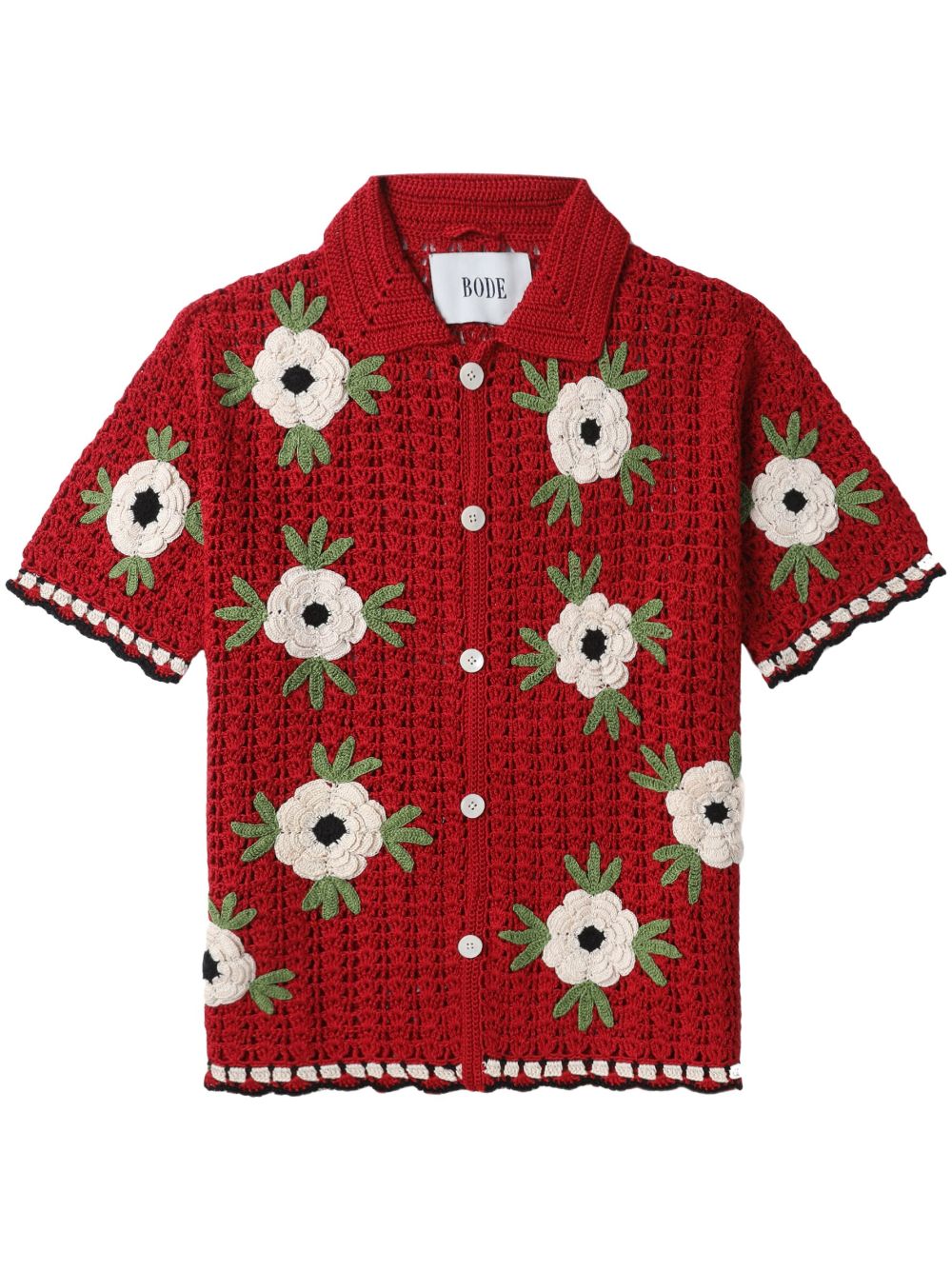Bode Winchester Rose Crochet-Knit Shirt In Red - 20% Off
